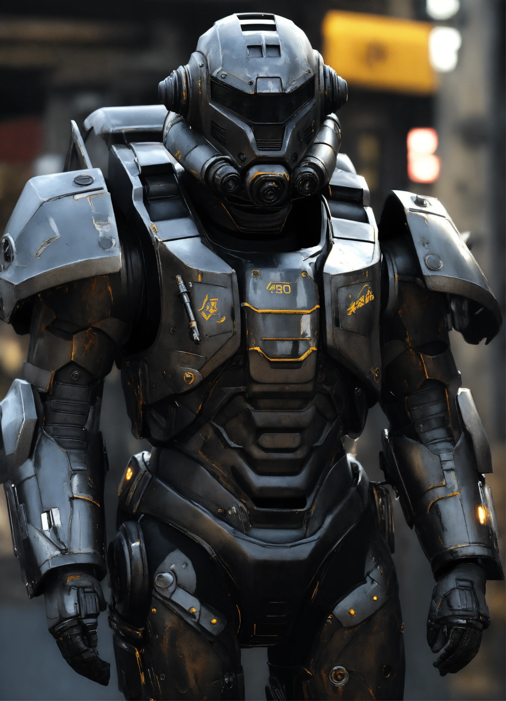Lexica - Black thin power armor, realistic.