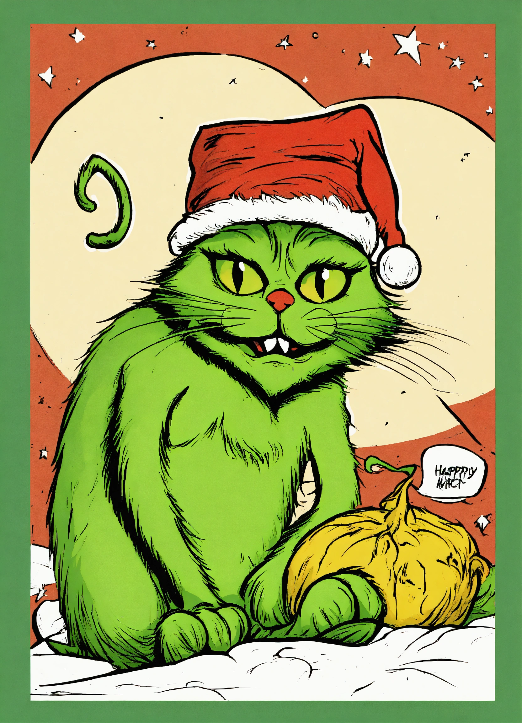 Lexica - Happy Grinch cat vintage comics style