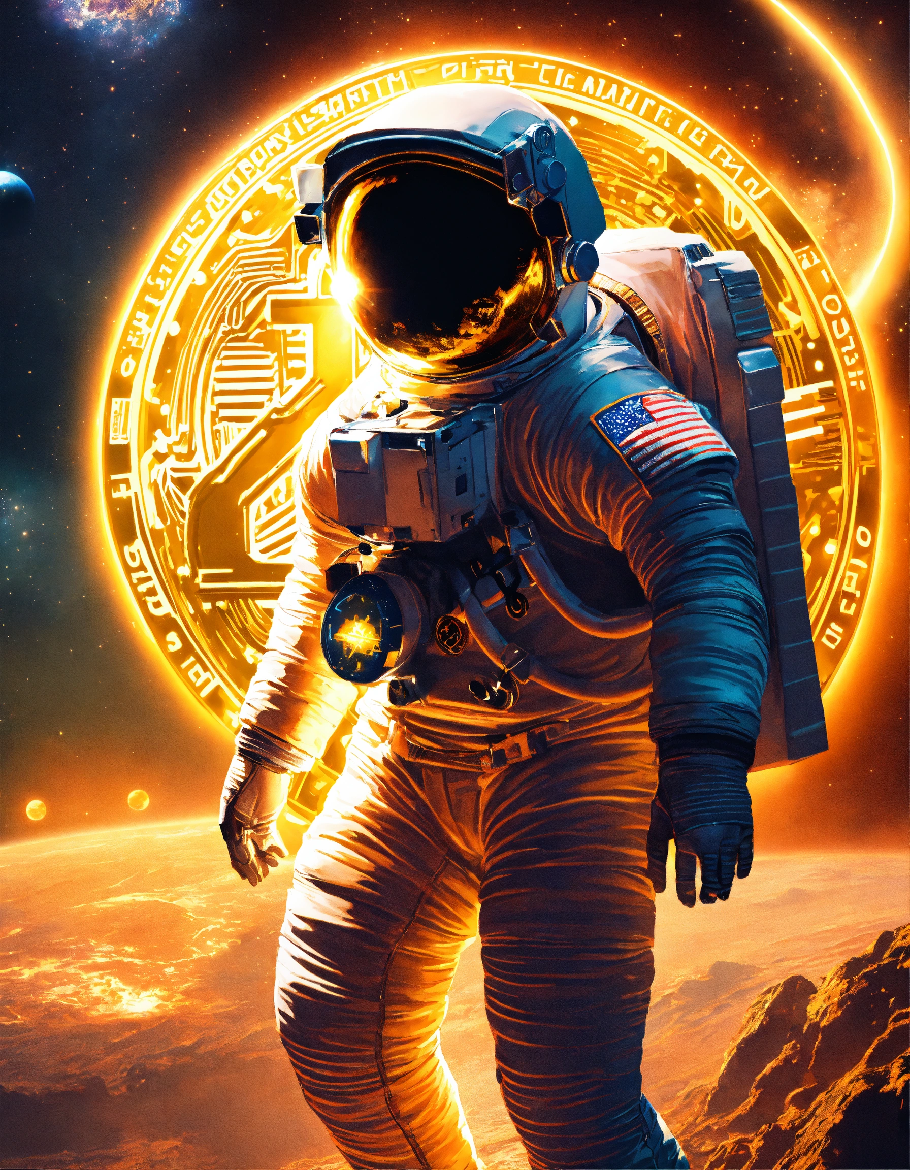 Lexica - An Astronaut in space, the sun is a giant bitcoin glowing ...