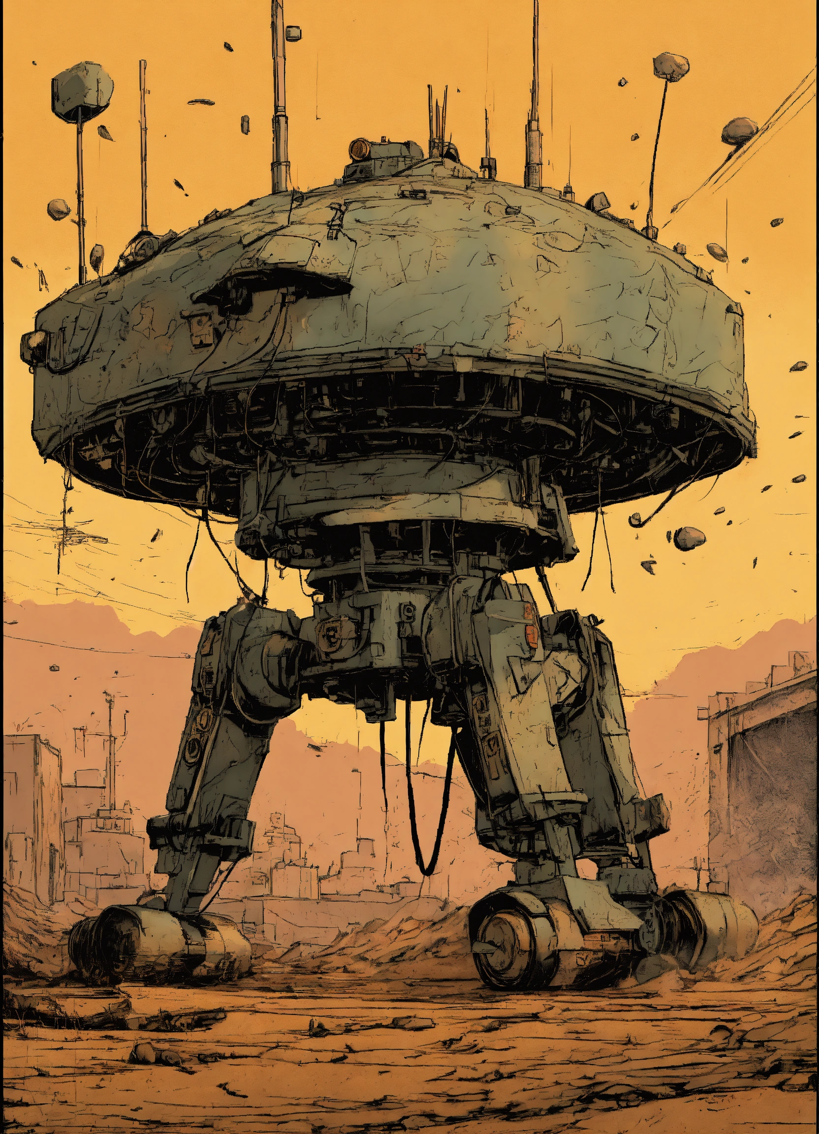 Lexica - High tech claymore landmine gritty comic book style art.