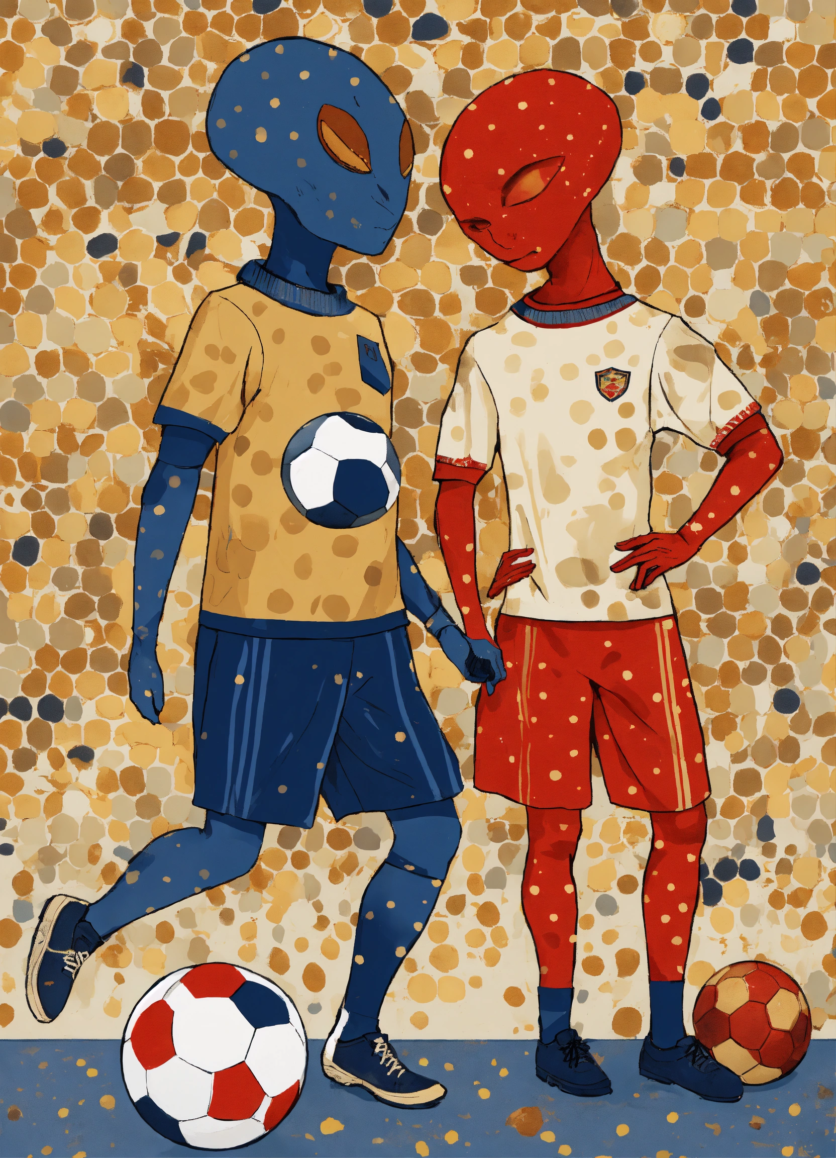 Lexica - Two alien soccer players are playing a game of soccer, in the ...