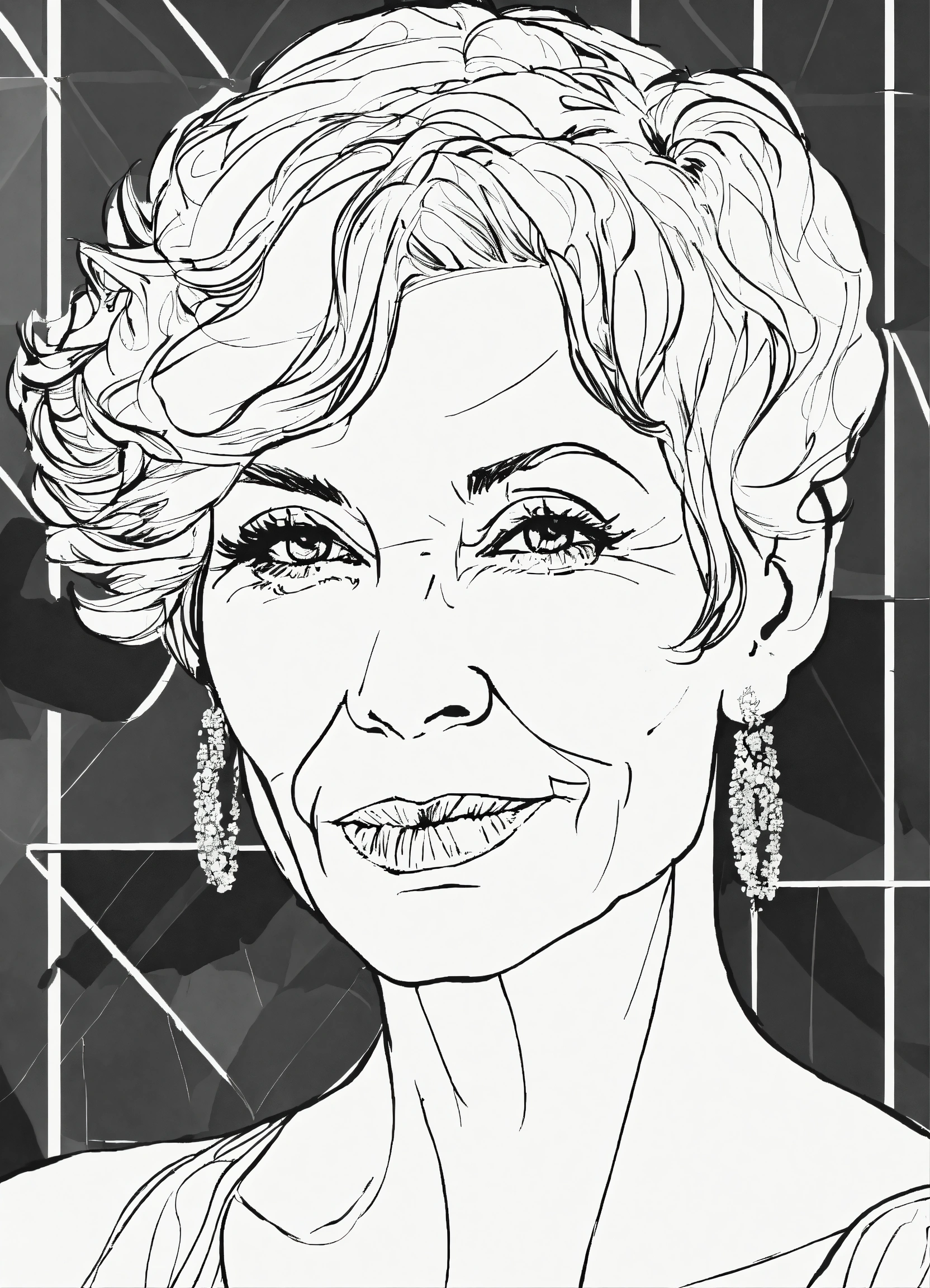 Lexica - Black and white bold line drawing, beautiful older woman ...