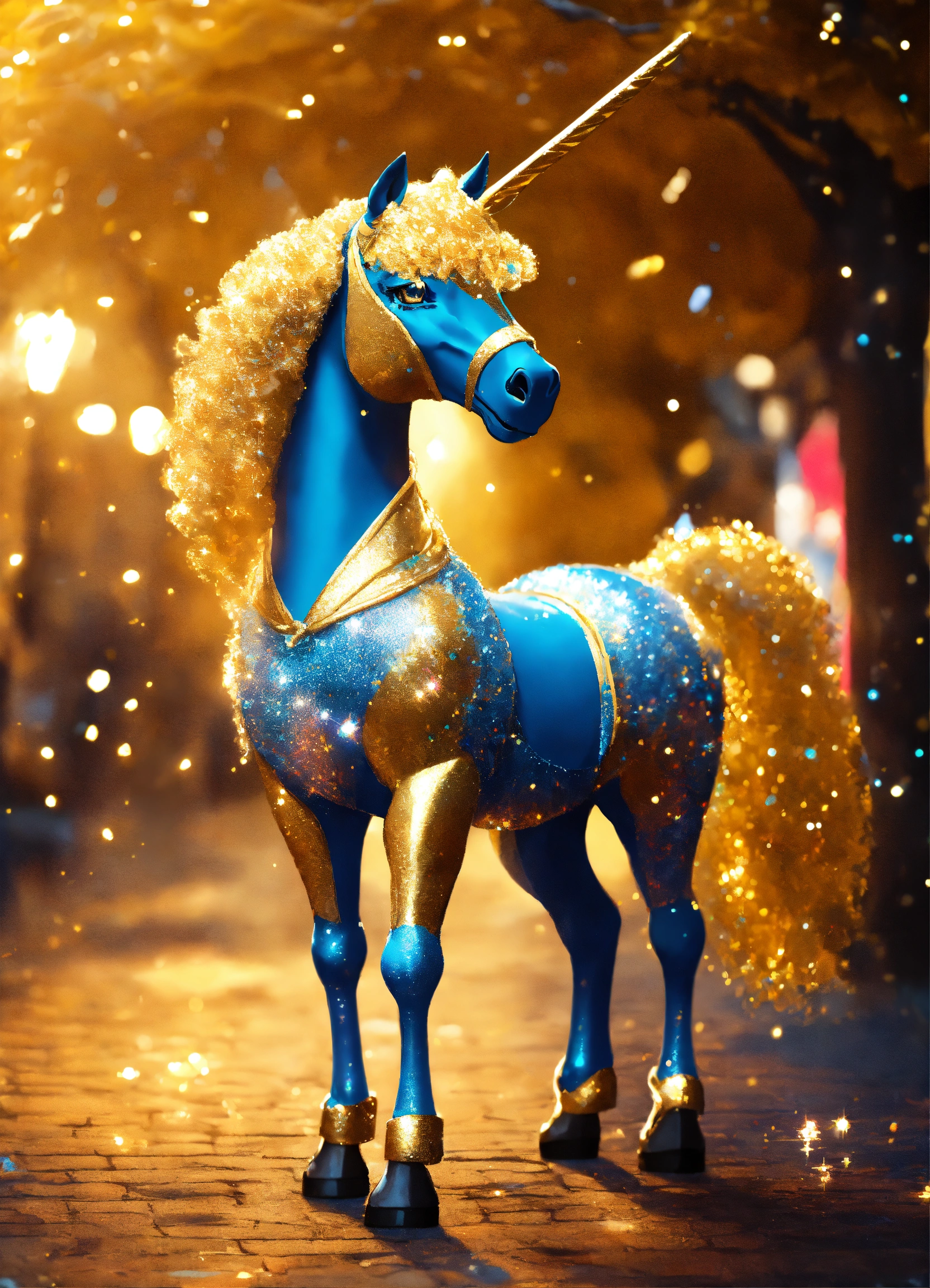 Lexica - Cartoon character a golden pony with a coat and sparkling blue ...