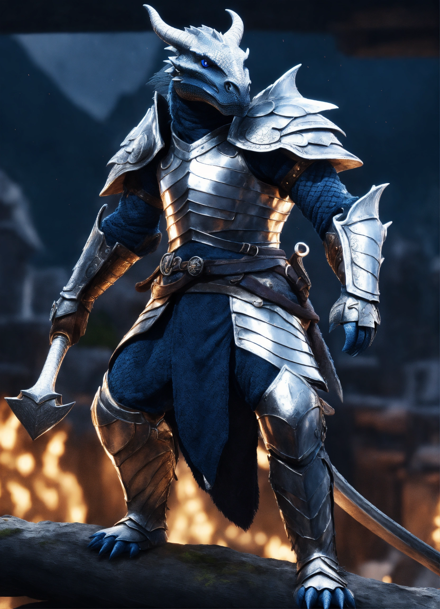 Lexica - A tall, skinny silver dragonborn with blue eyes wearing scale ...