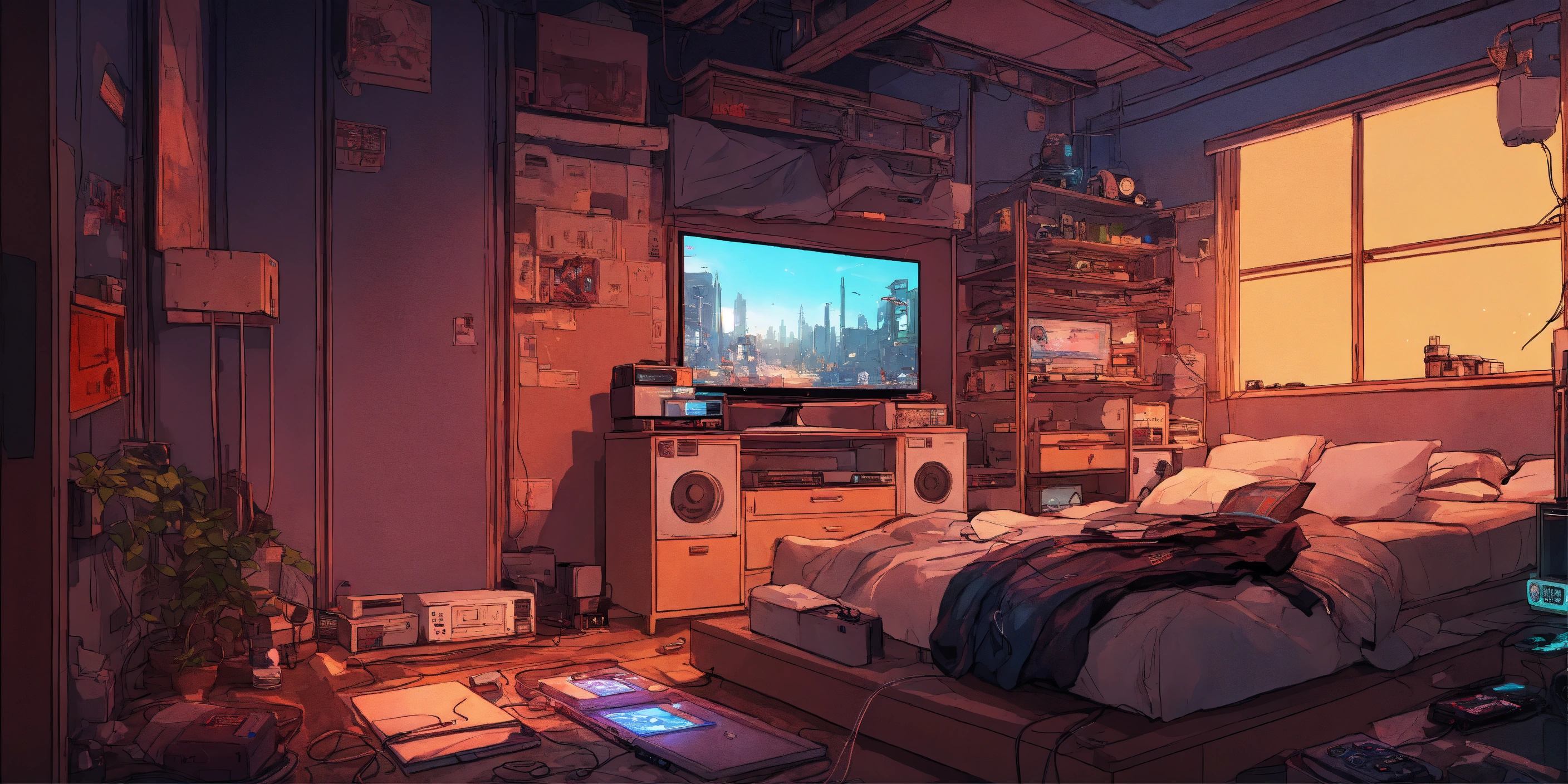 Lexica - A highly detailed illustration of a messy gamer's bedroom ...