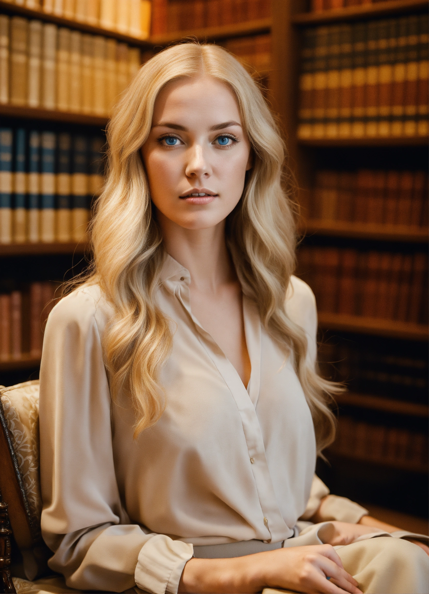 Lexica A Woman With Blond Slightly Wave Long Hair Pale Skin Blue Eyes In A Short Light