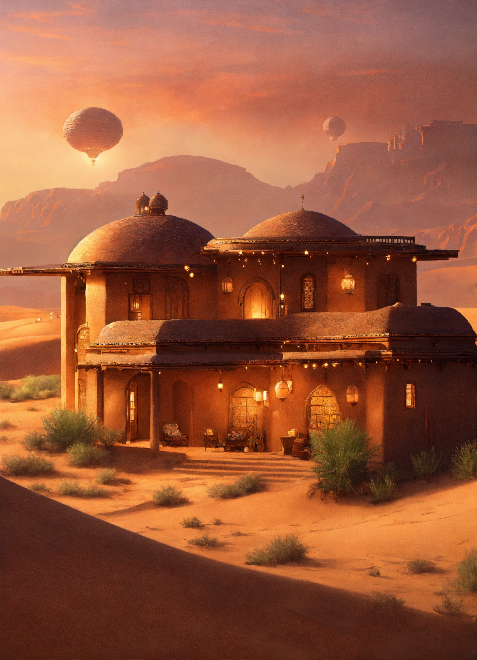 Lexica - Concept art of a large desert home, jakku, desert, flat roof ...