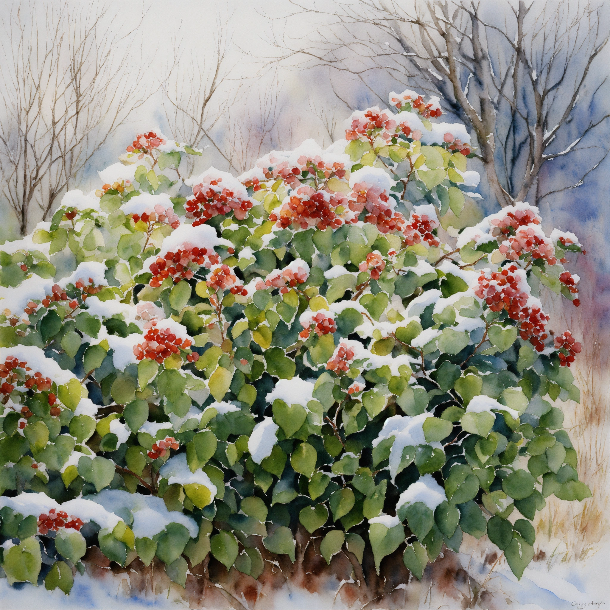 Lexica - White background, a bush covered with snow, realism, sharp ...