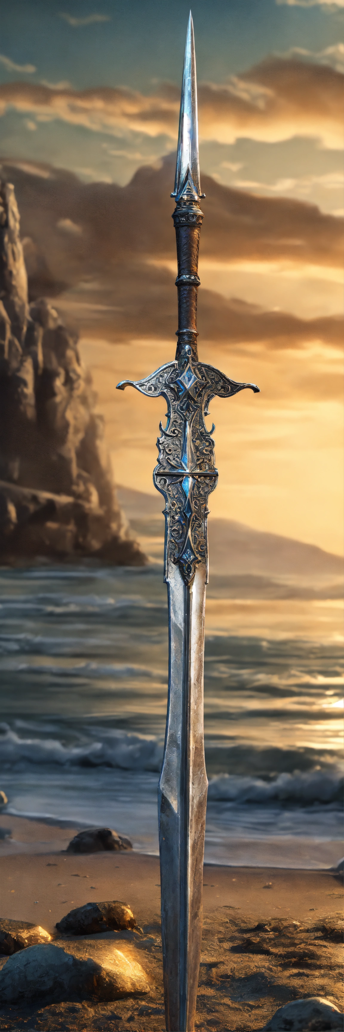 Lexica - 8k, picture of a very long harpoon with a spearhead made of ...
