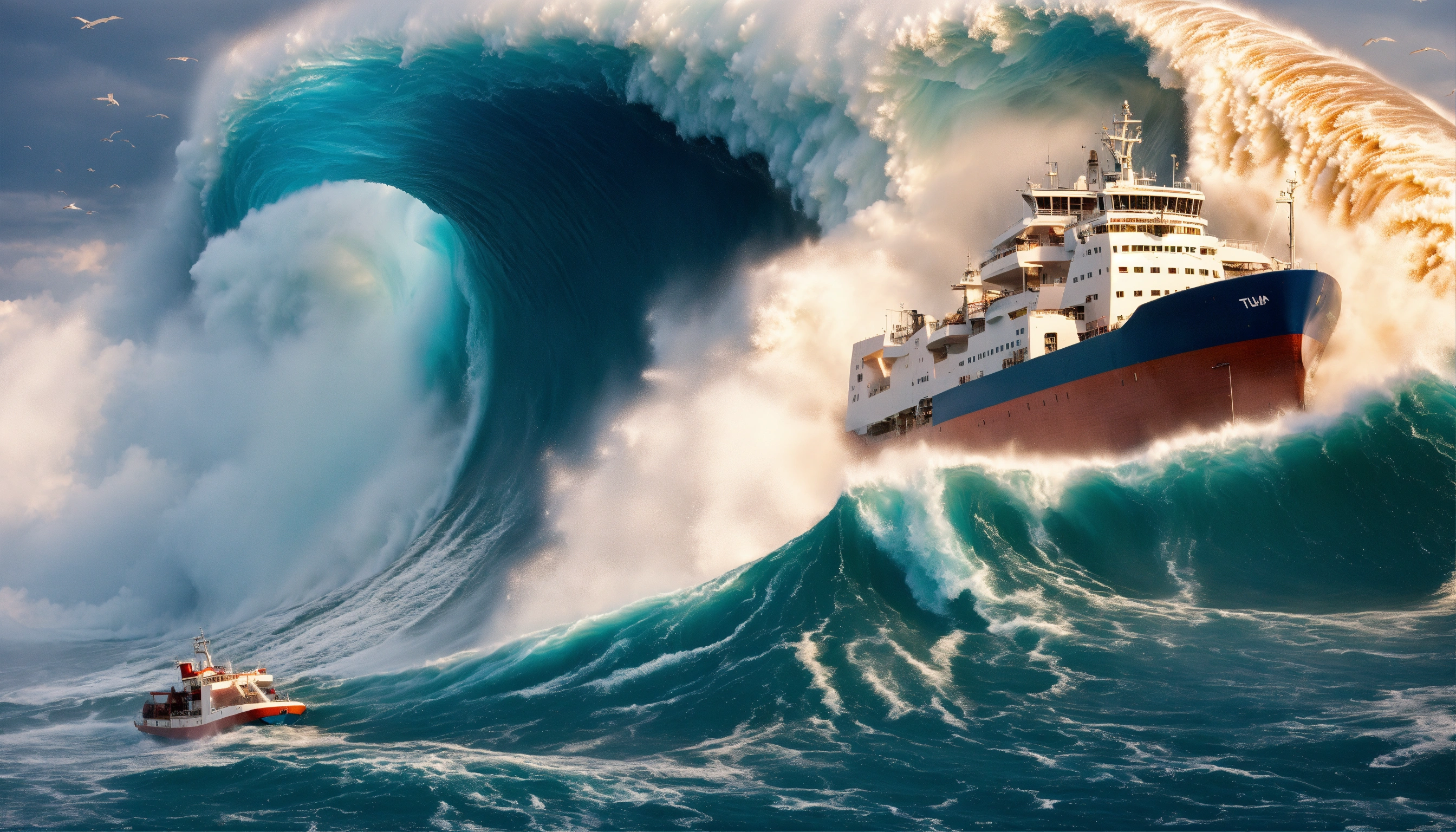 Lexica - Ship riding on a huge tsunami wave