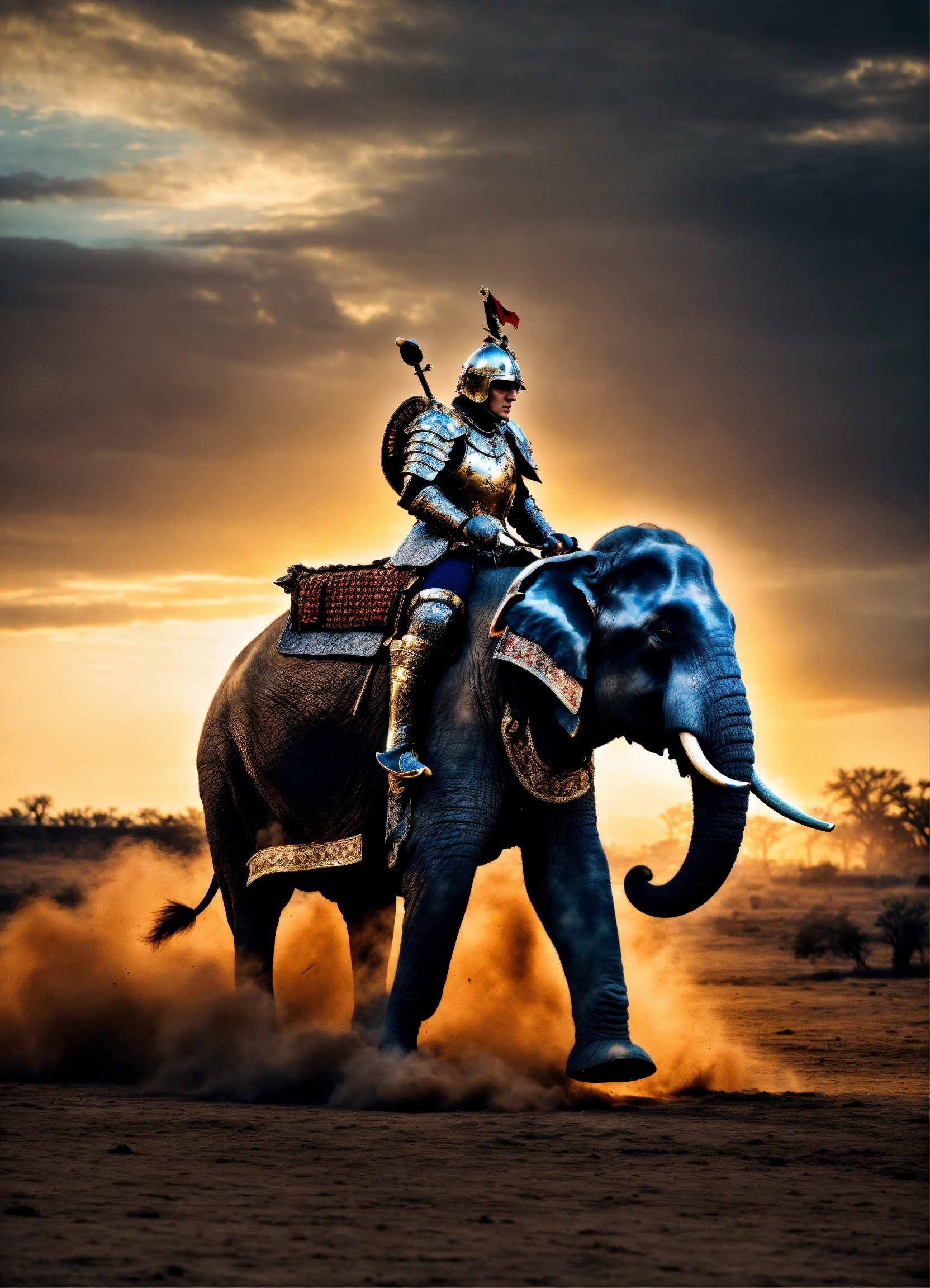Lexica - A combat elephant wearing armor, crossing a battlefield. Bradd ...