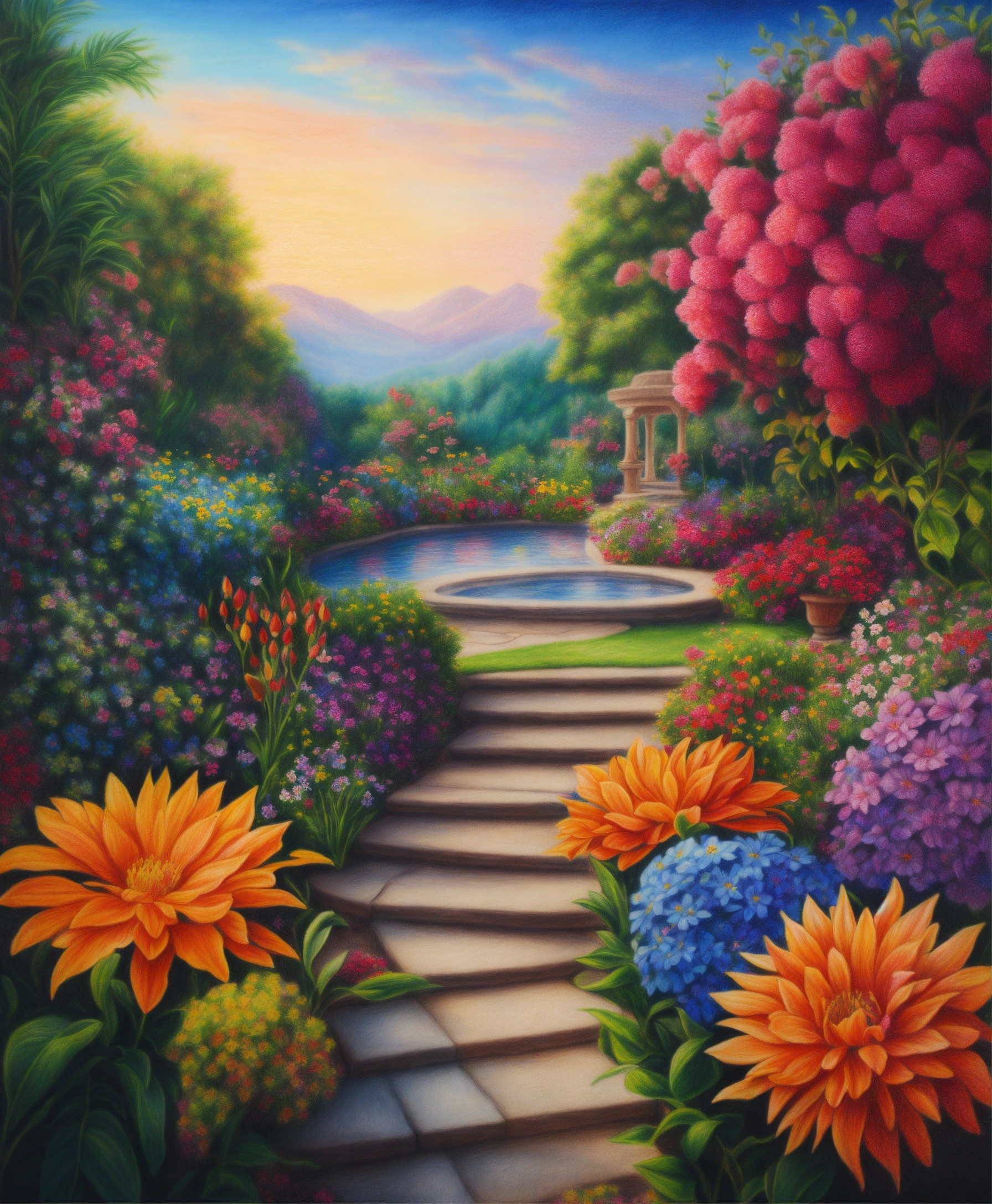 Lexica - Colored pencil realistic drawing of a beautiful garden with ...