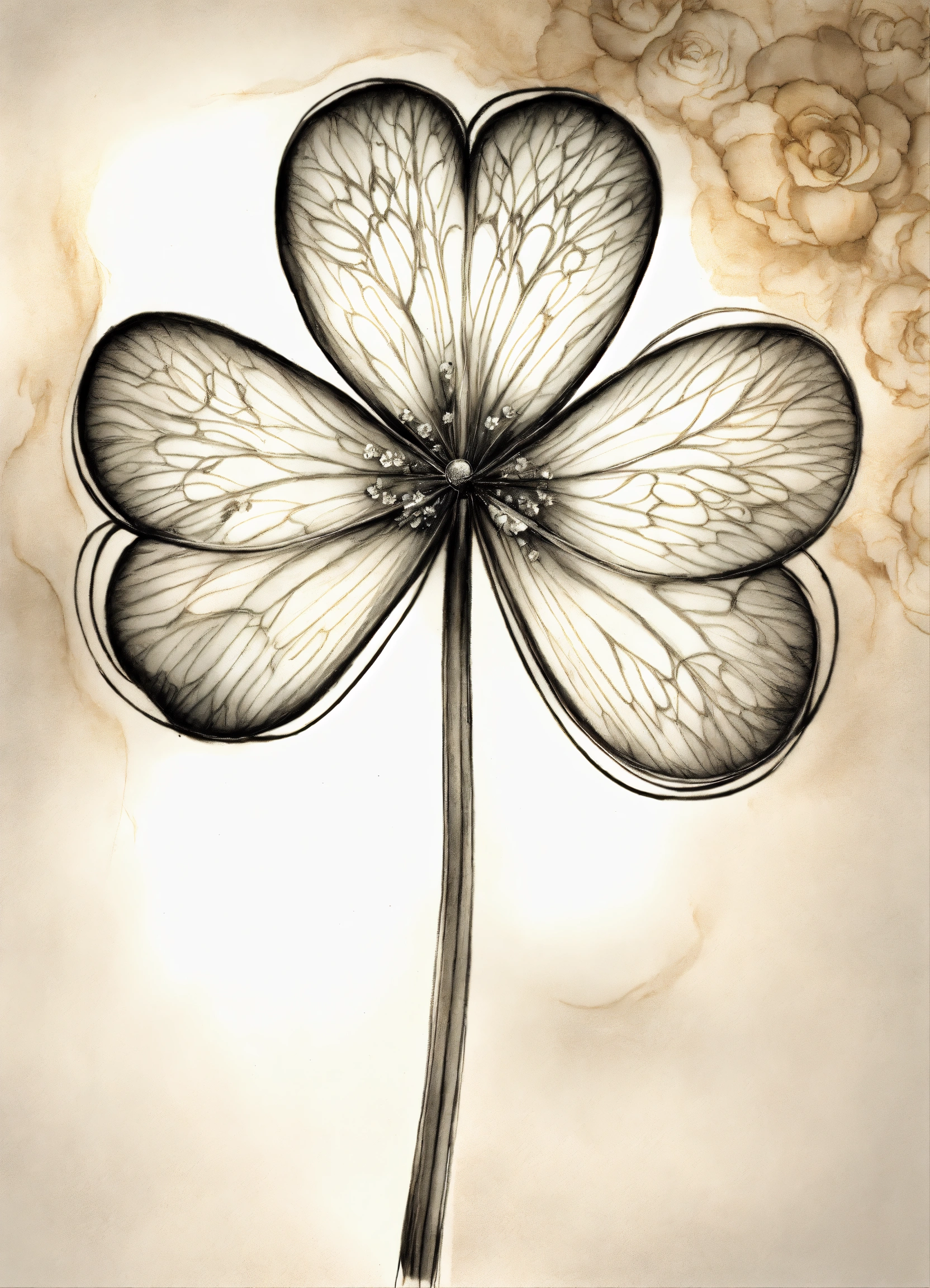 Lexica - Pencil drawn of young elegant four-leaf clover, solid white ...