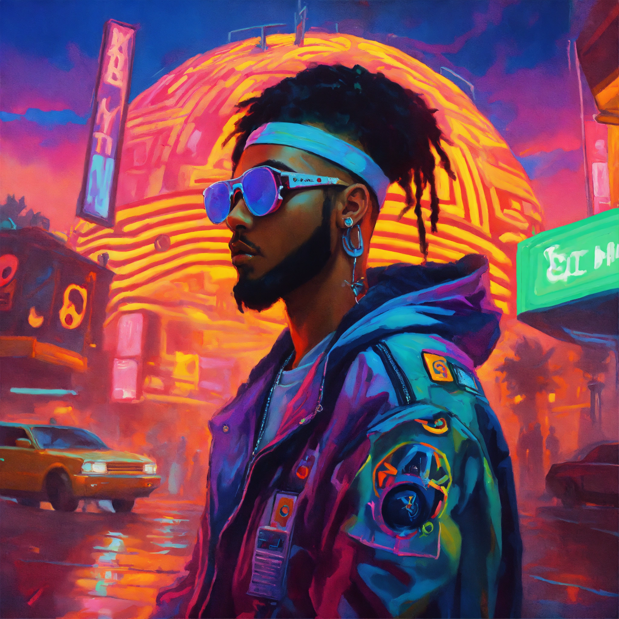 Lexica - Psychedelic Cyberpunk Rapper Artist, oil painting art style ...