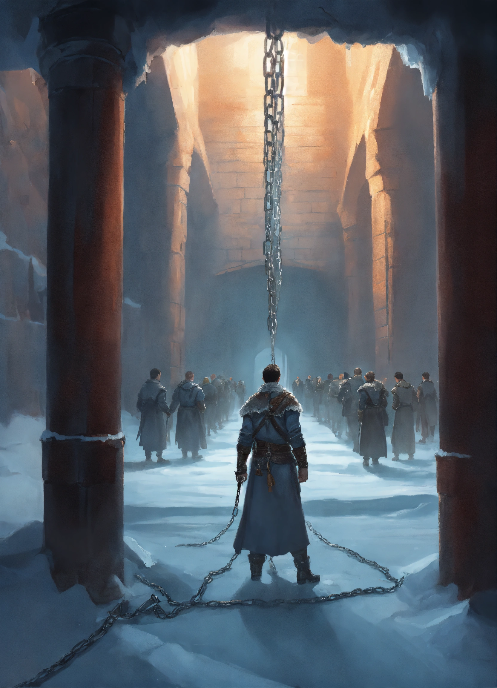 Lexica - Line of male prisoners all chained together in an ice prison ...