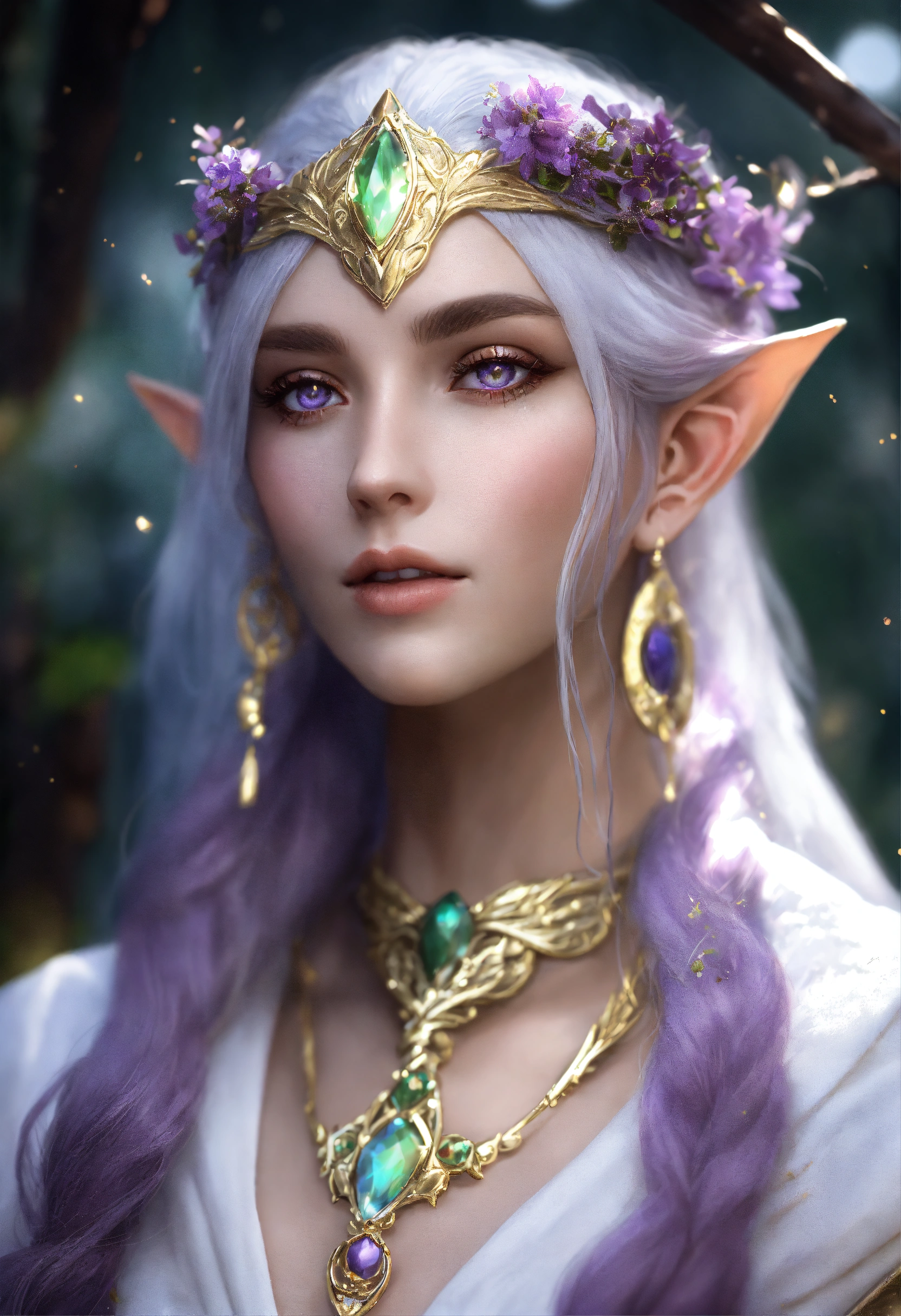 Lexica - An Eladrin elf with long pearlescent silver hair, violet eyes ...