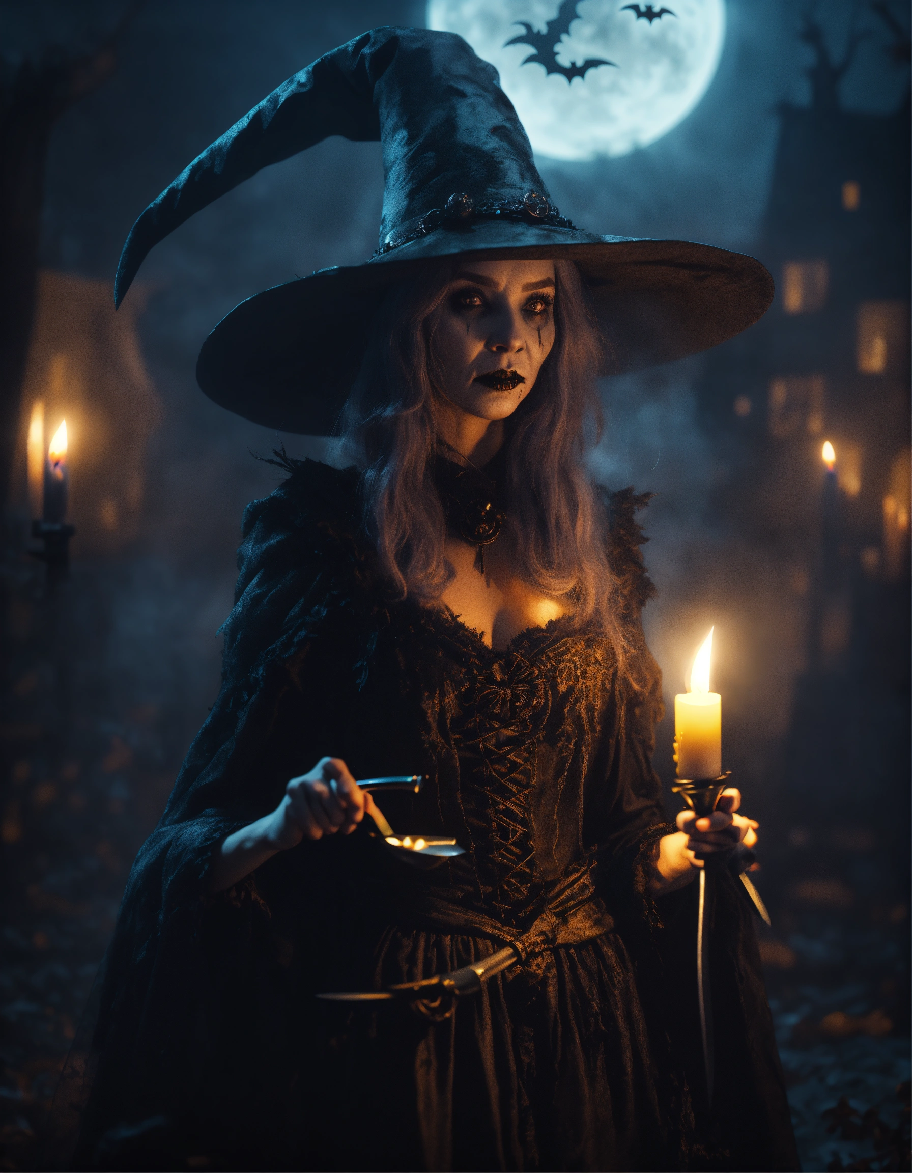 Lexica - A very scary witch holding a large knife, Halloween, night ...