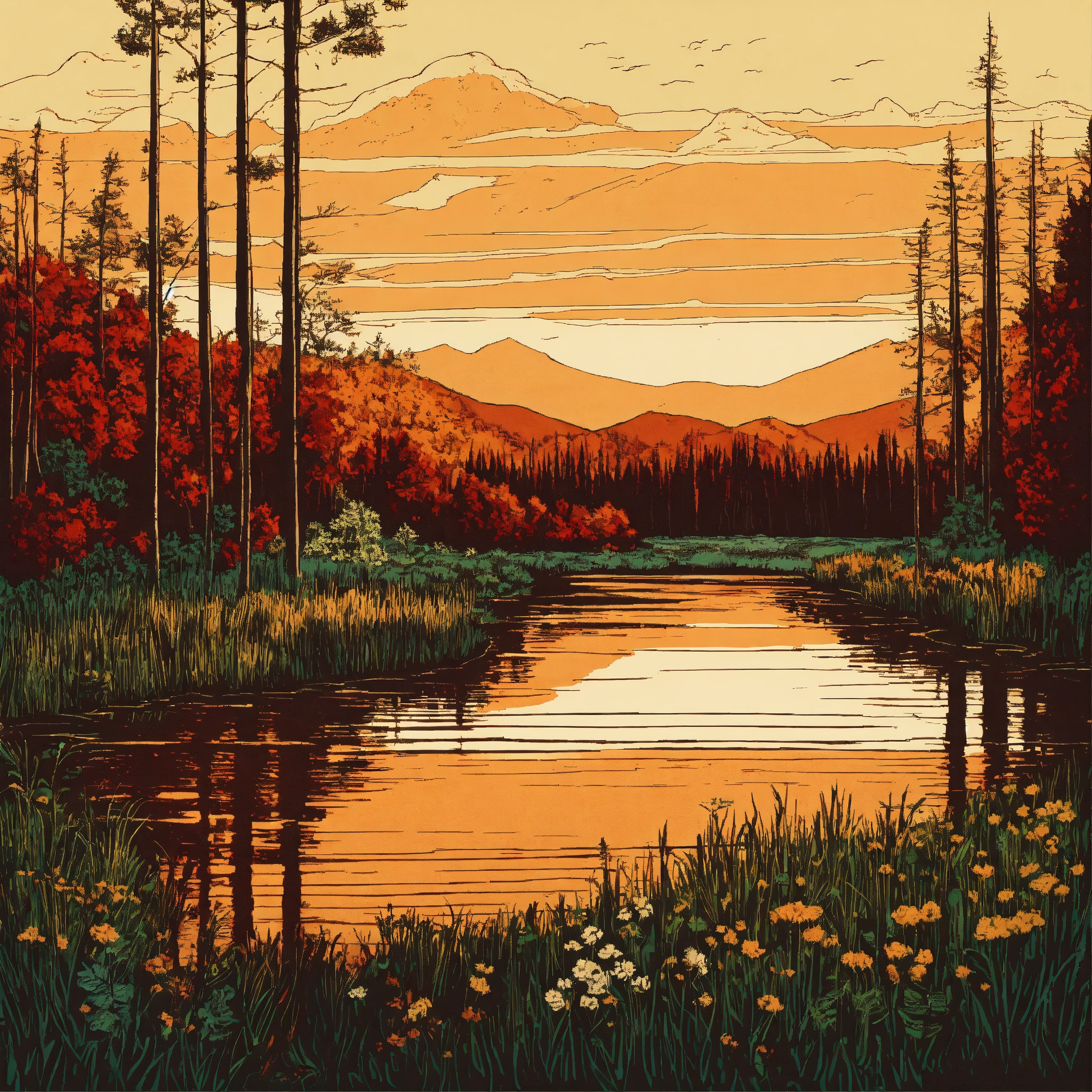 Lexica - In wood block etching style, in 3 colors The beauty and ...