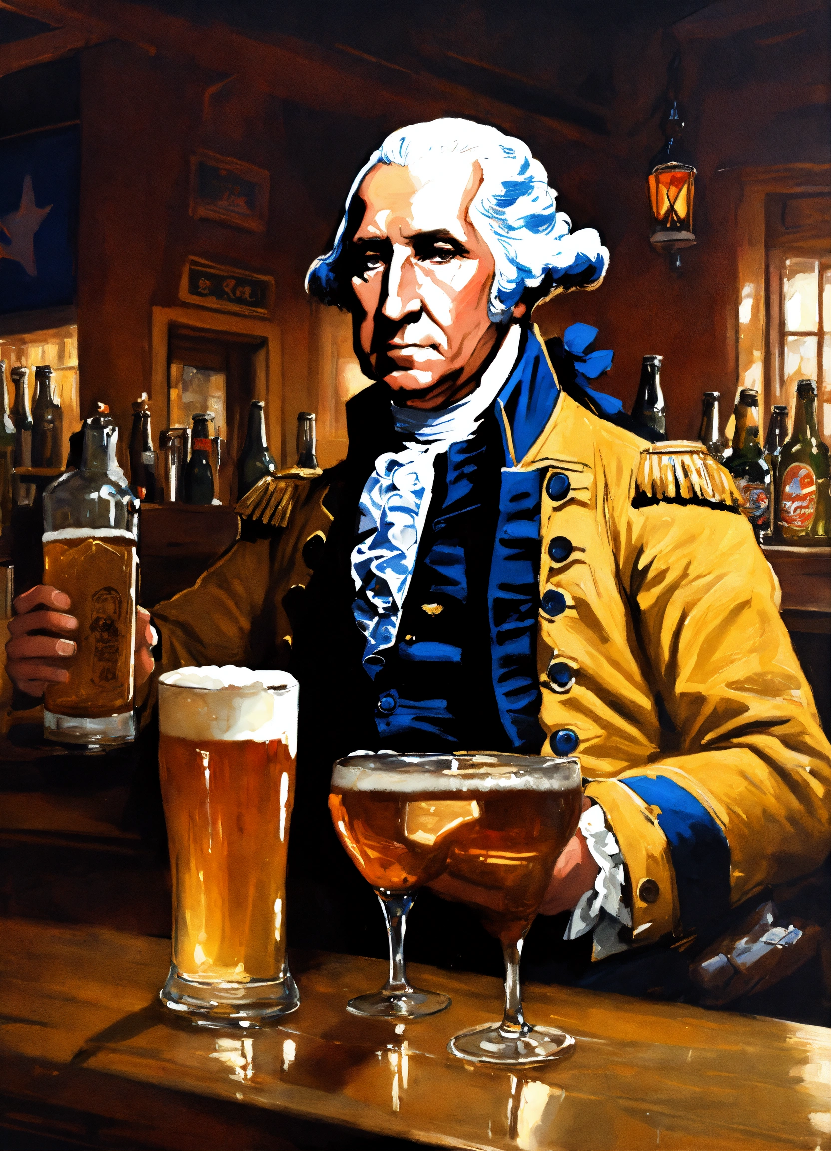 Lexica - Painting of george Washington drinking beer at a bar. Greg ...