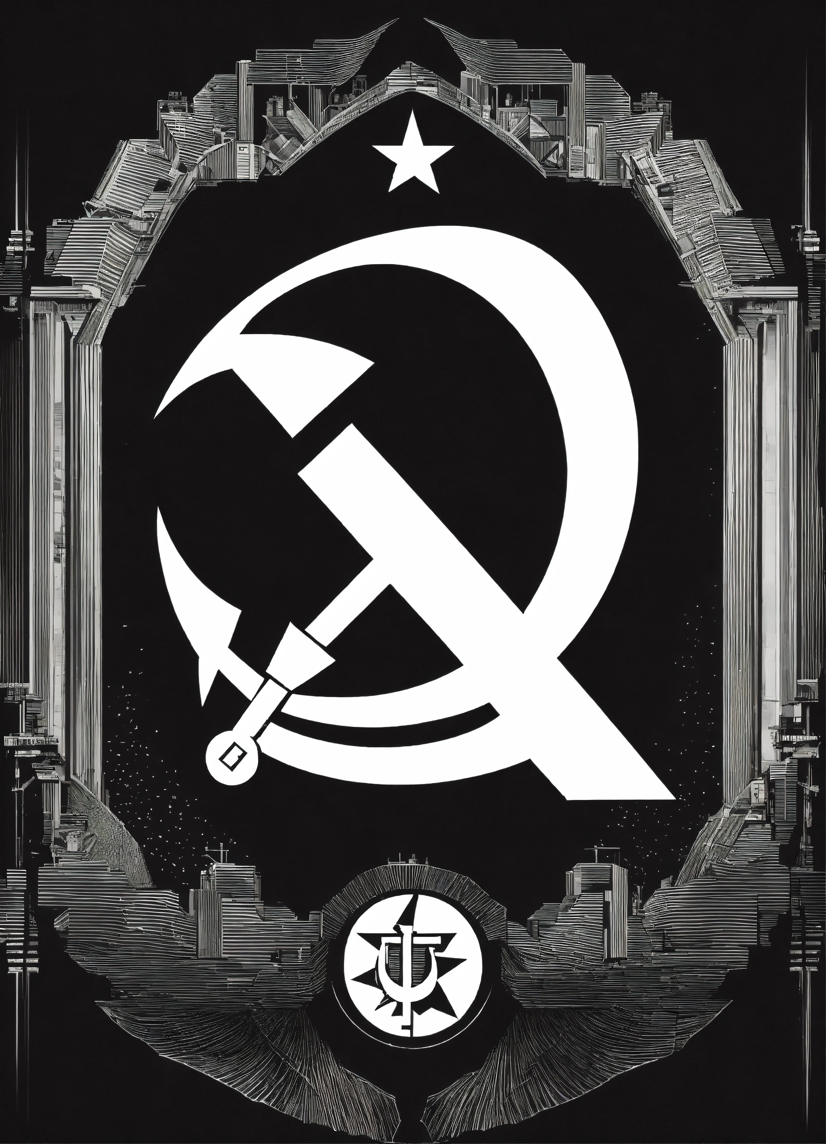 Lexica - Communist hammer and sickle, Futurist black and white logo