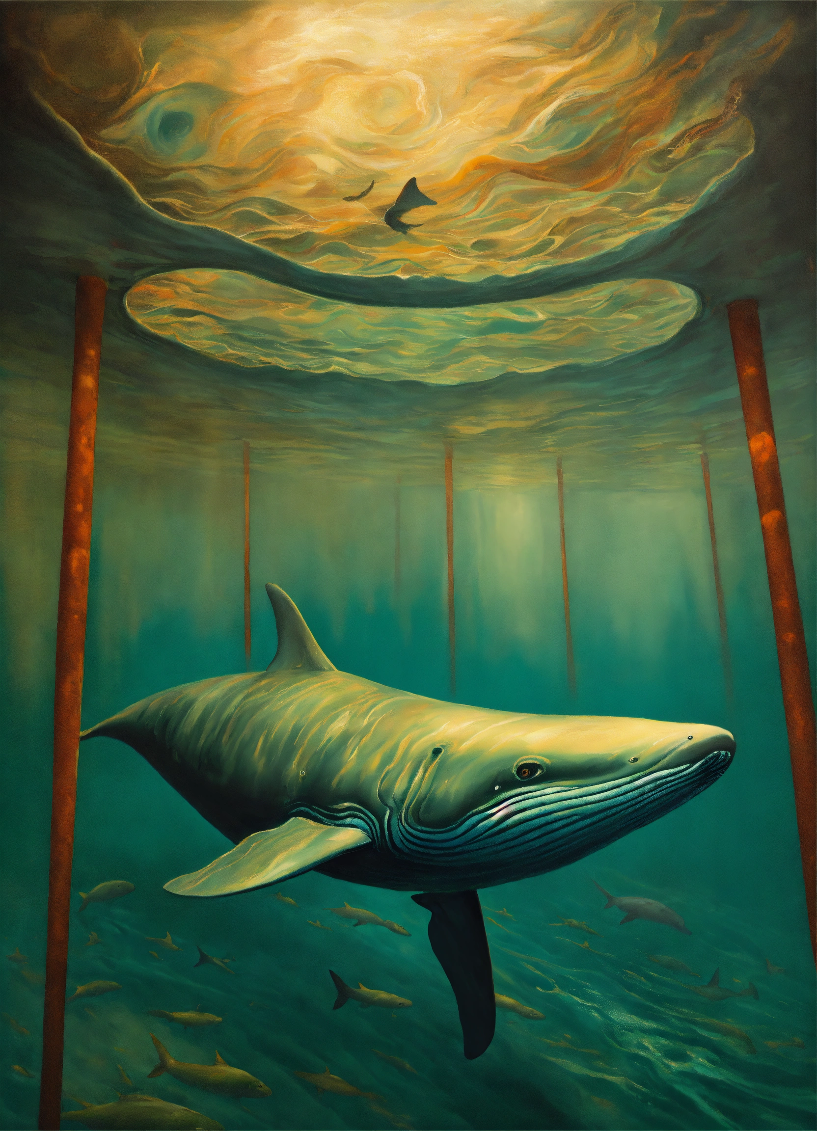 Lexica - A group of whales under the ice, low angle, underwater, deep ...