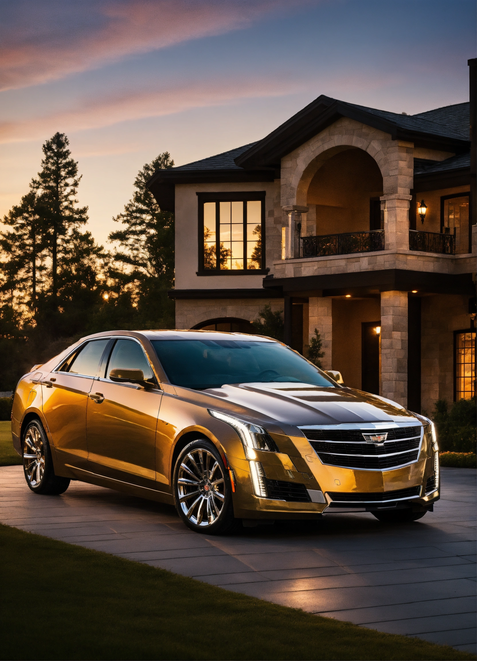 Lexica - 2019 ats Cadillac brown and Gold with mansion background and ...