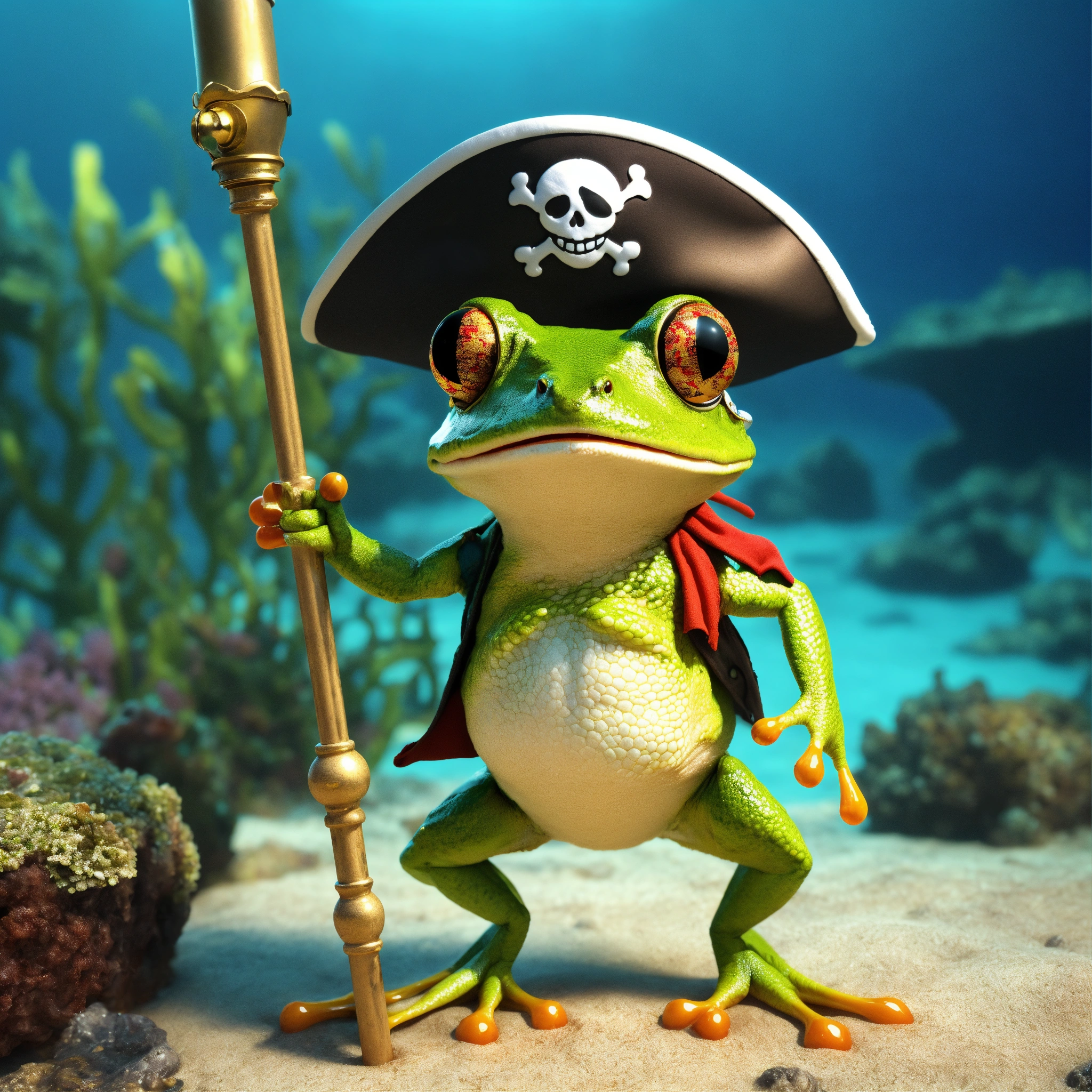 Lexica - Pirate frog, wearing a pirate hat, holding a pirate flag ...