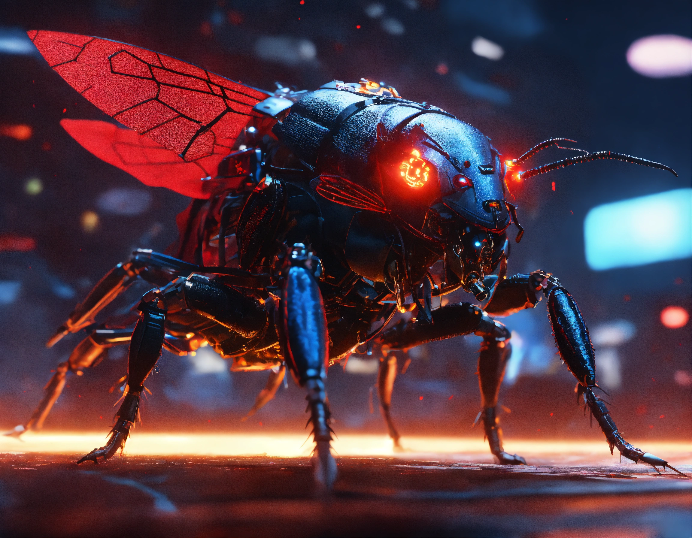 Lexica - Zoom out shot of fierce black cockroach humanoid with red ...