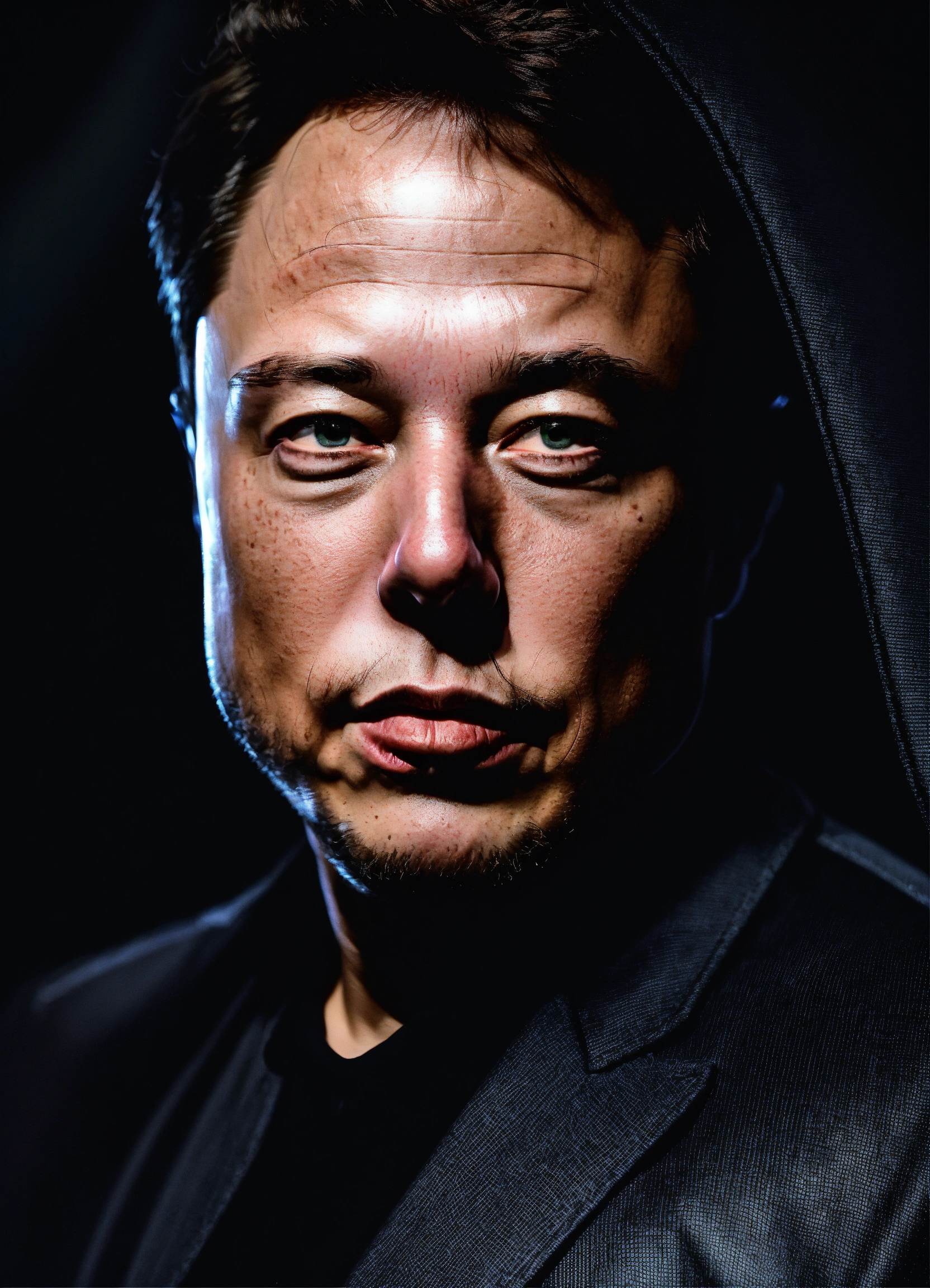 Lexica - Elon Musk, black background, evil.
