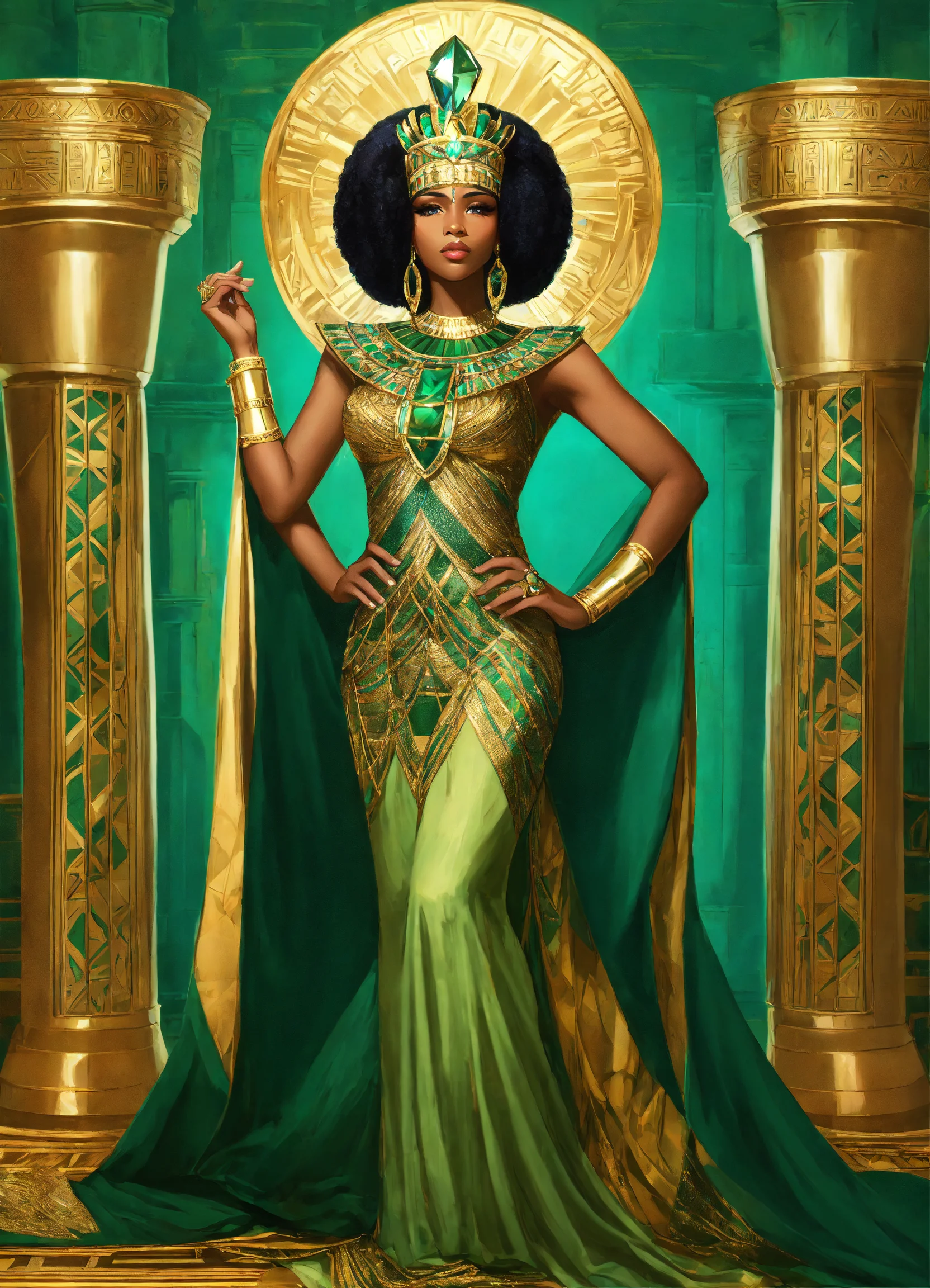 Lexica - African American Queen Cleopatra wearing a emerald and gold ...