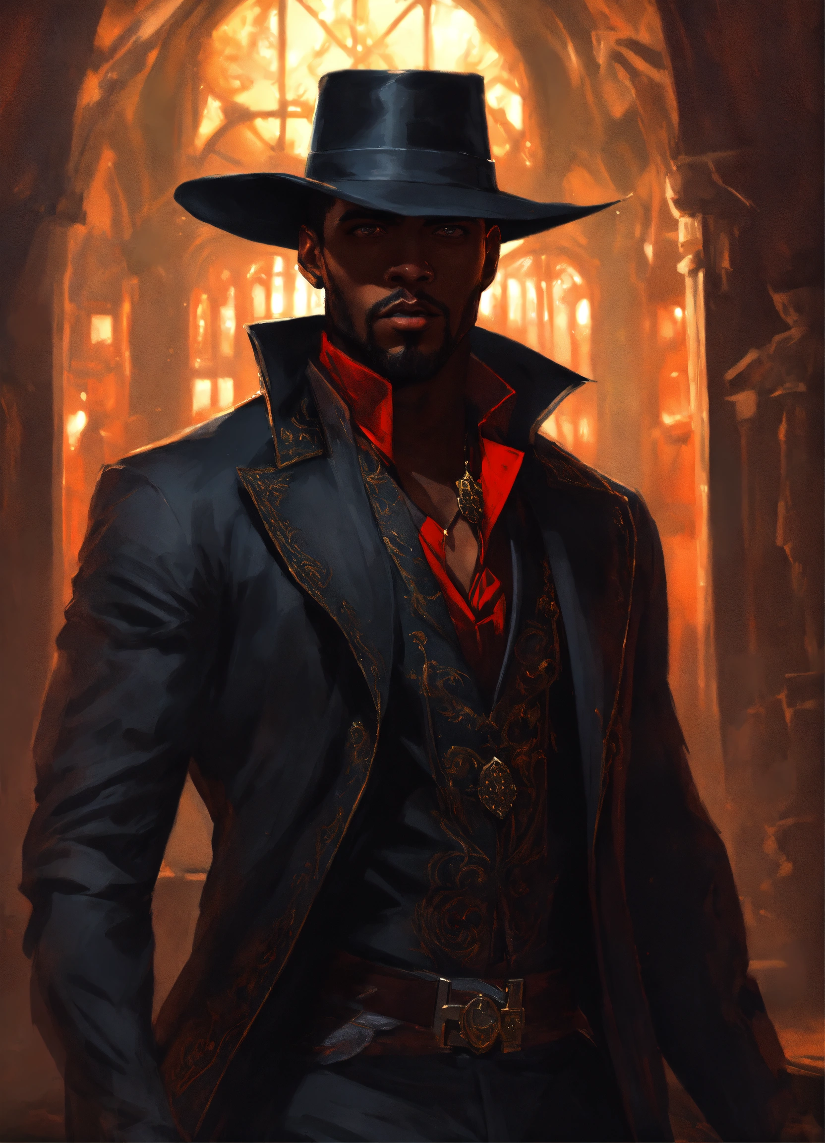 Lexica - Handsome Black Man vampire hunter in a black suit, and his ...