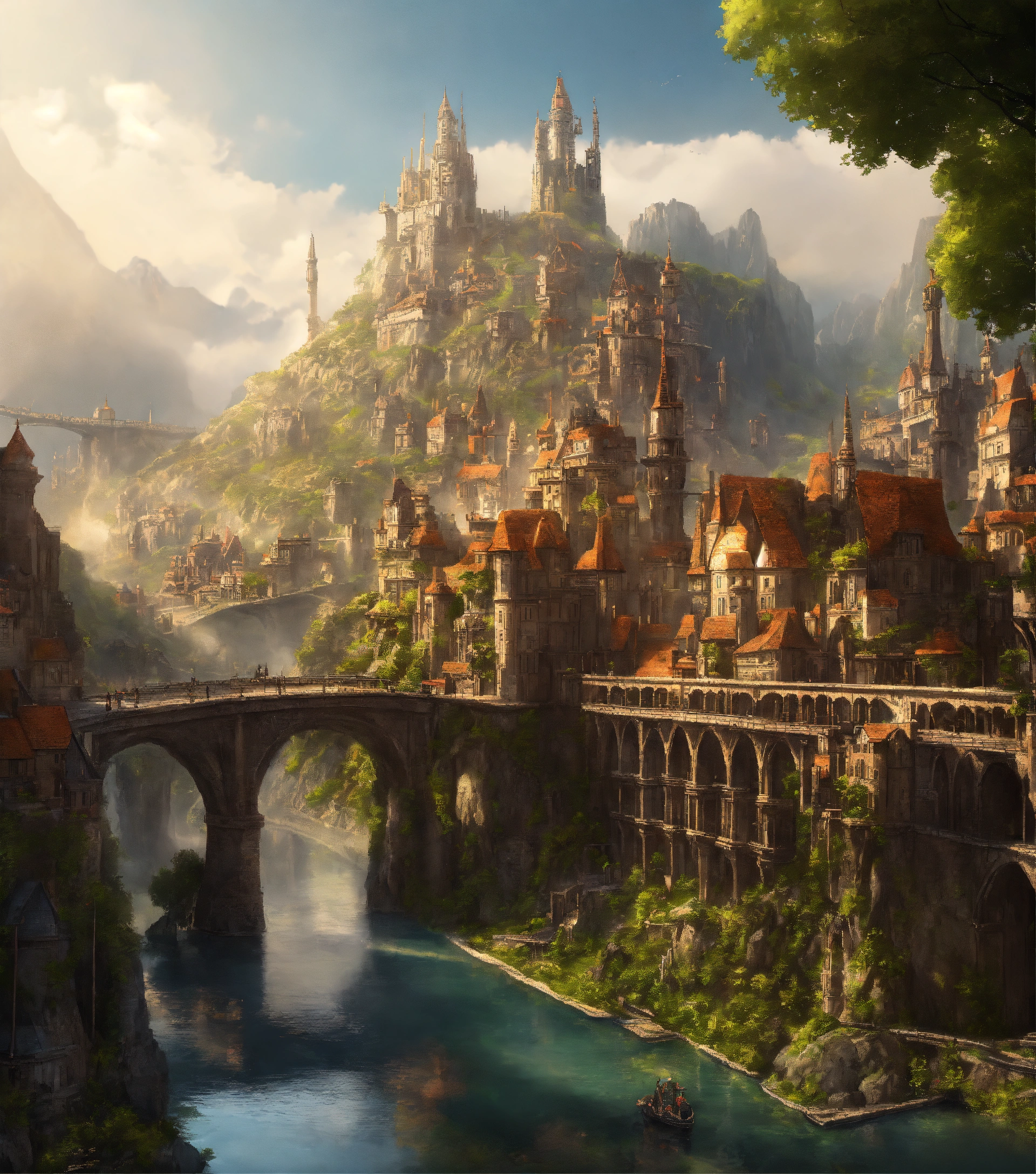 Lexica - Fantasy city with a colossal academy on a bridge. no mountains!