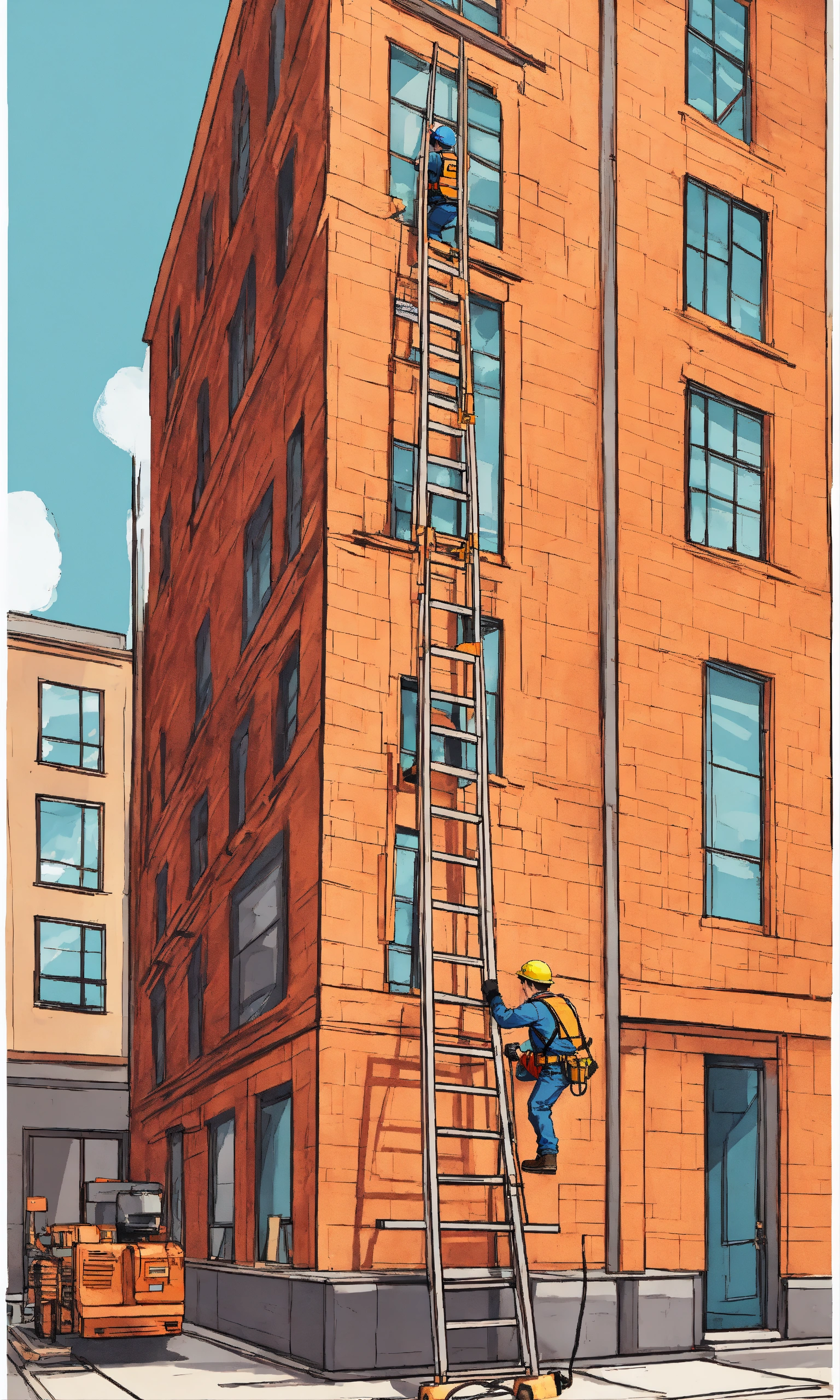 Lexica - Construction worker climbing on A-type ladder, with complete ...