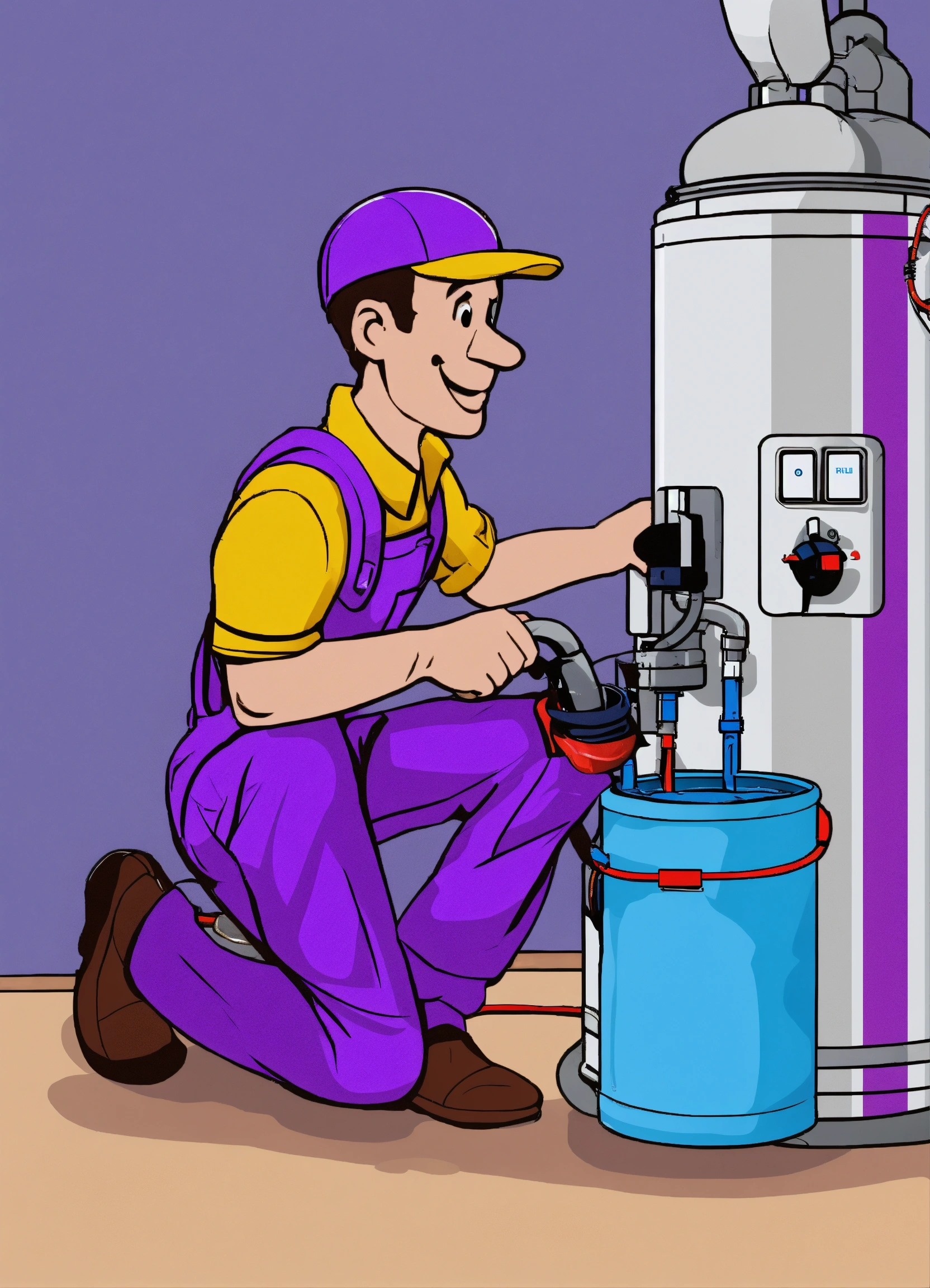 Lexica - Purple color plumber fixing water heater