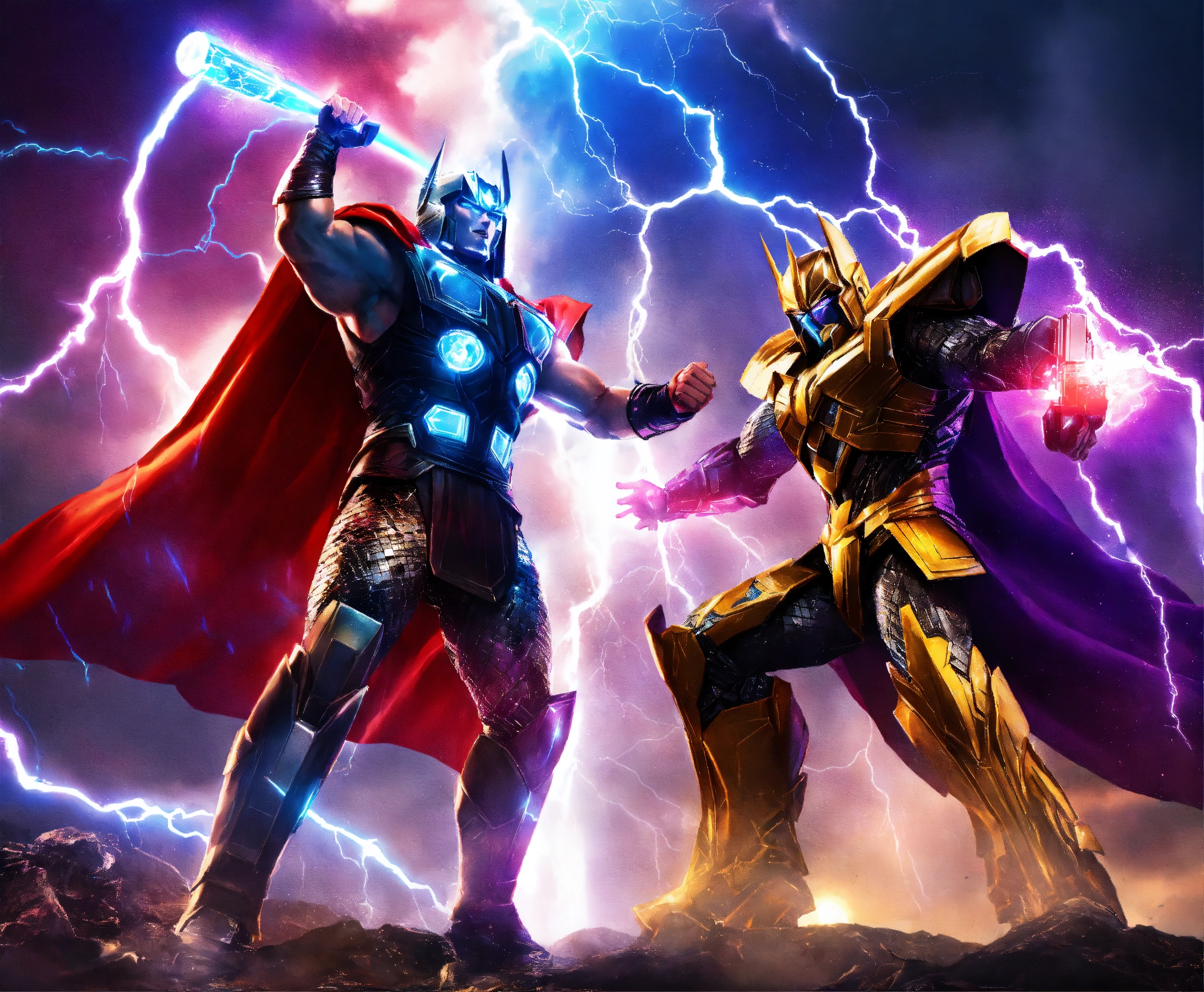 Lexica - Glowing dark thor vs transformer Megatron god rainbow water ...