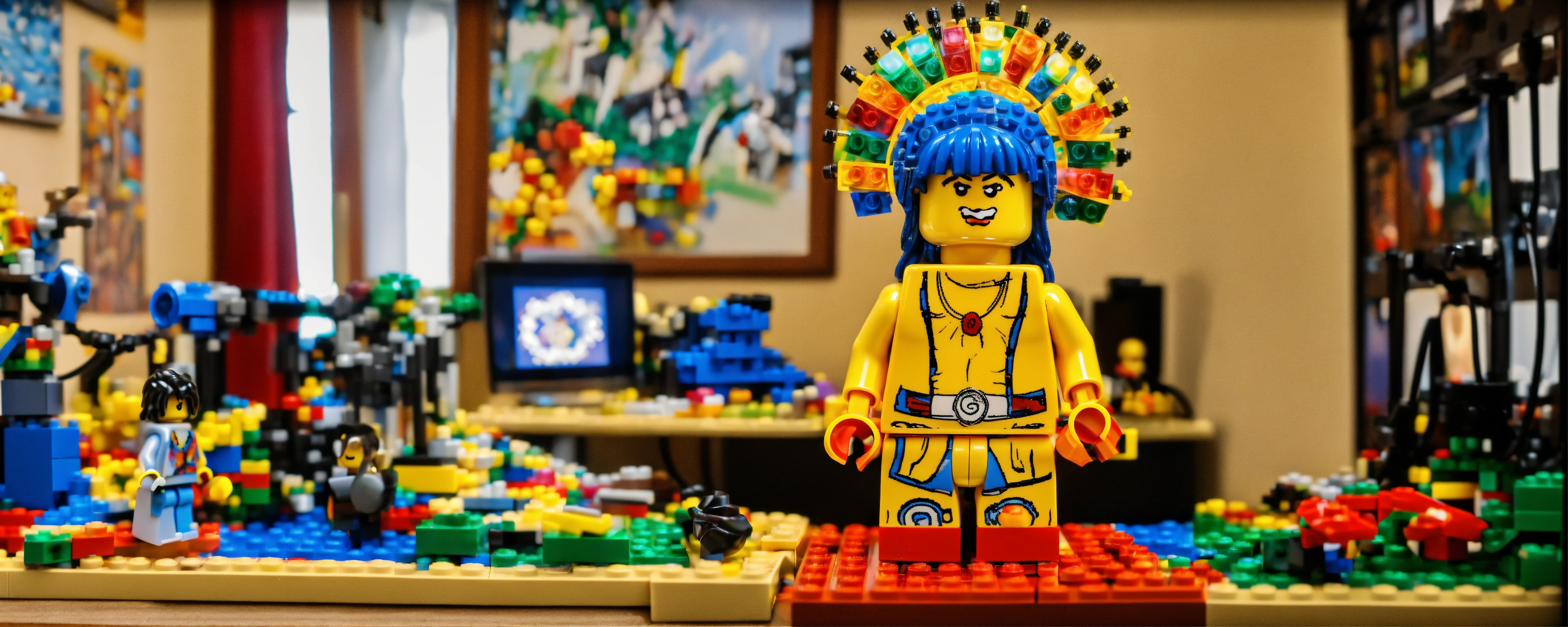 Lexica - Lego setup An office, with a female 'Lego person' working on ...