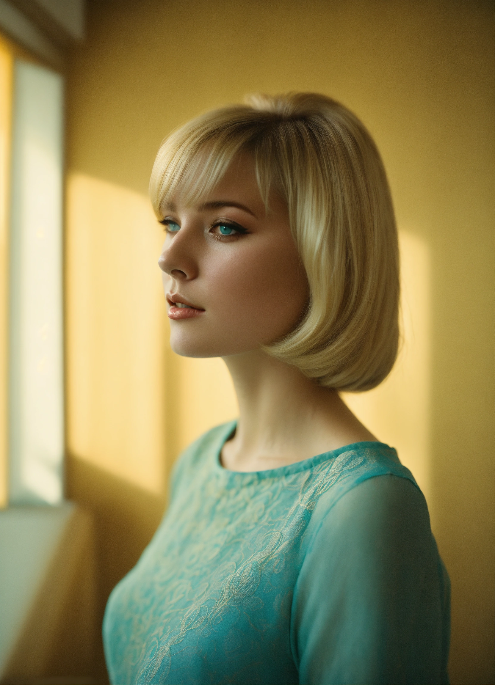 Lexica - Minimalistic portrait of a 60s blonde woman in a room ...