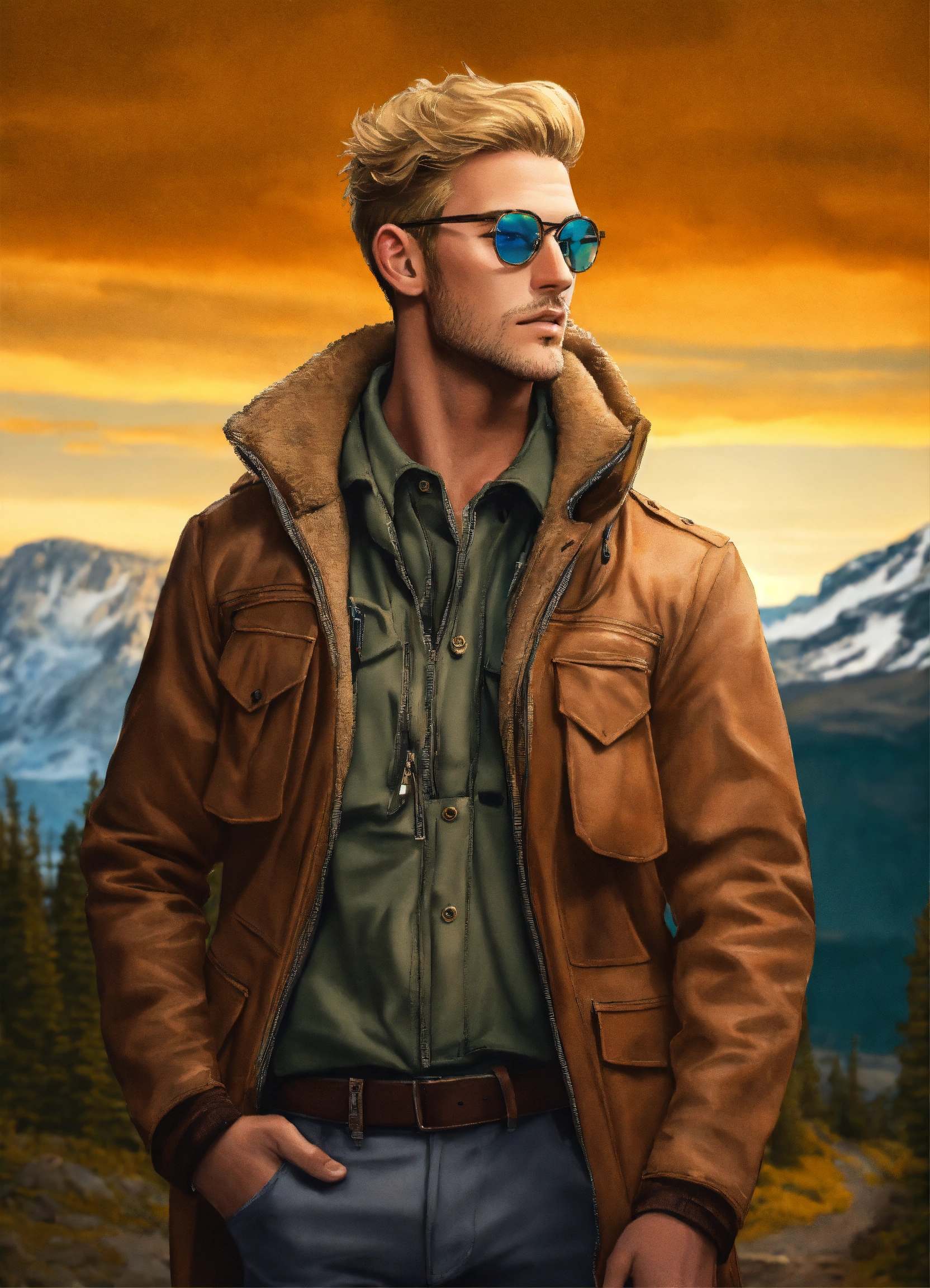 Lexica - A tall handsome blonde canadian explorer using a brown ...