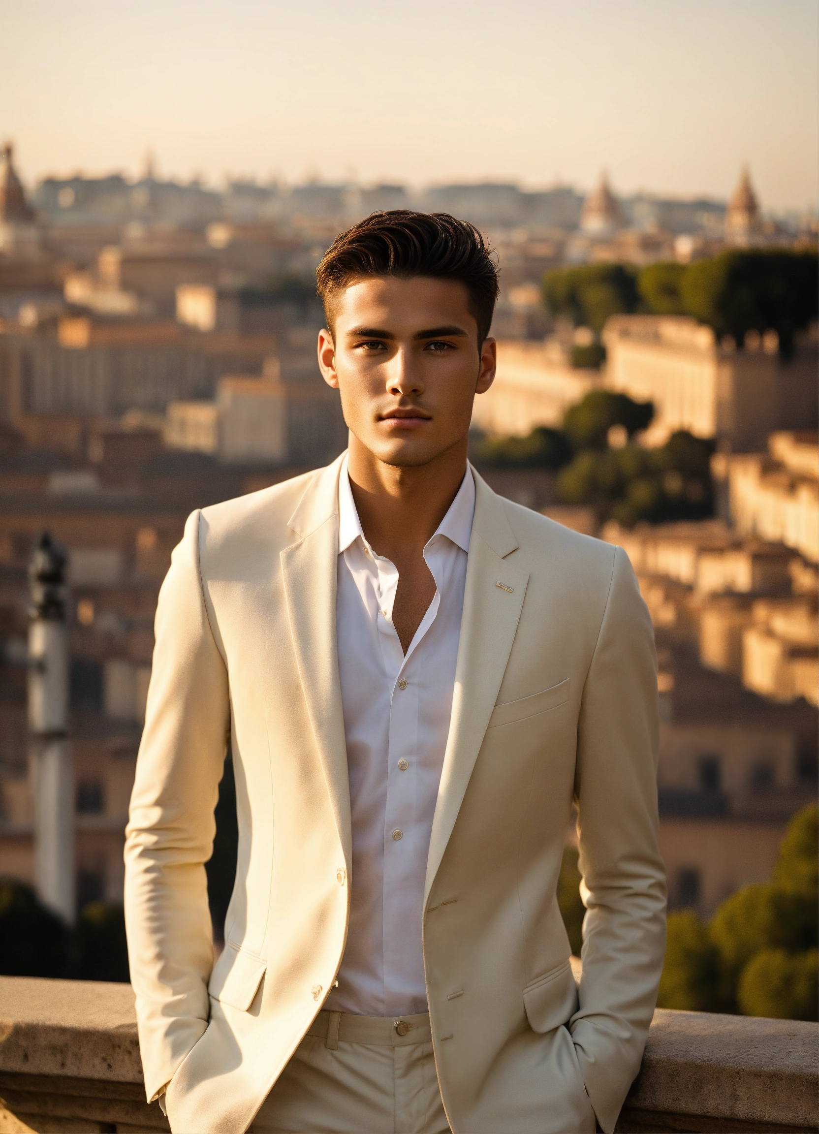 Lexica - Photo of one young male model in whiteclothes looking to the ...