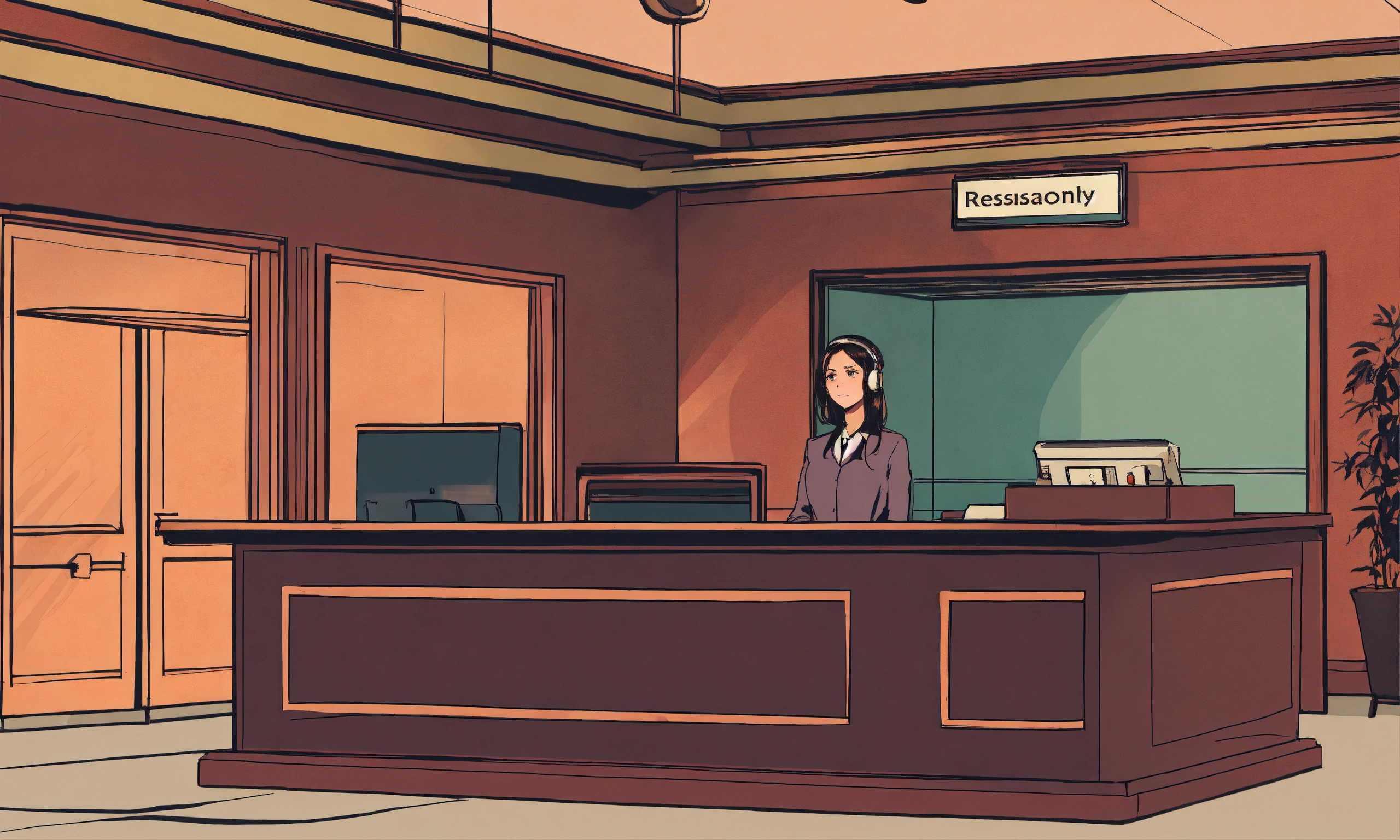 Lexica - An emotional visual of a hotel receptionist standing behind ...