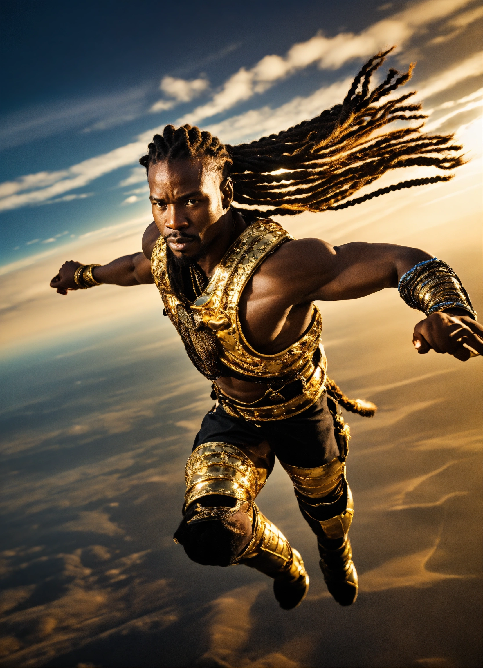 Lexica - Dramatic aerial photograph of a muscular African warrior with ...