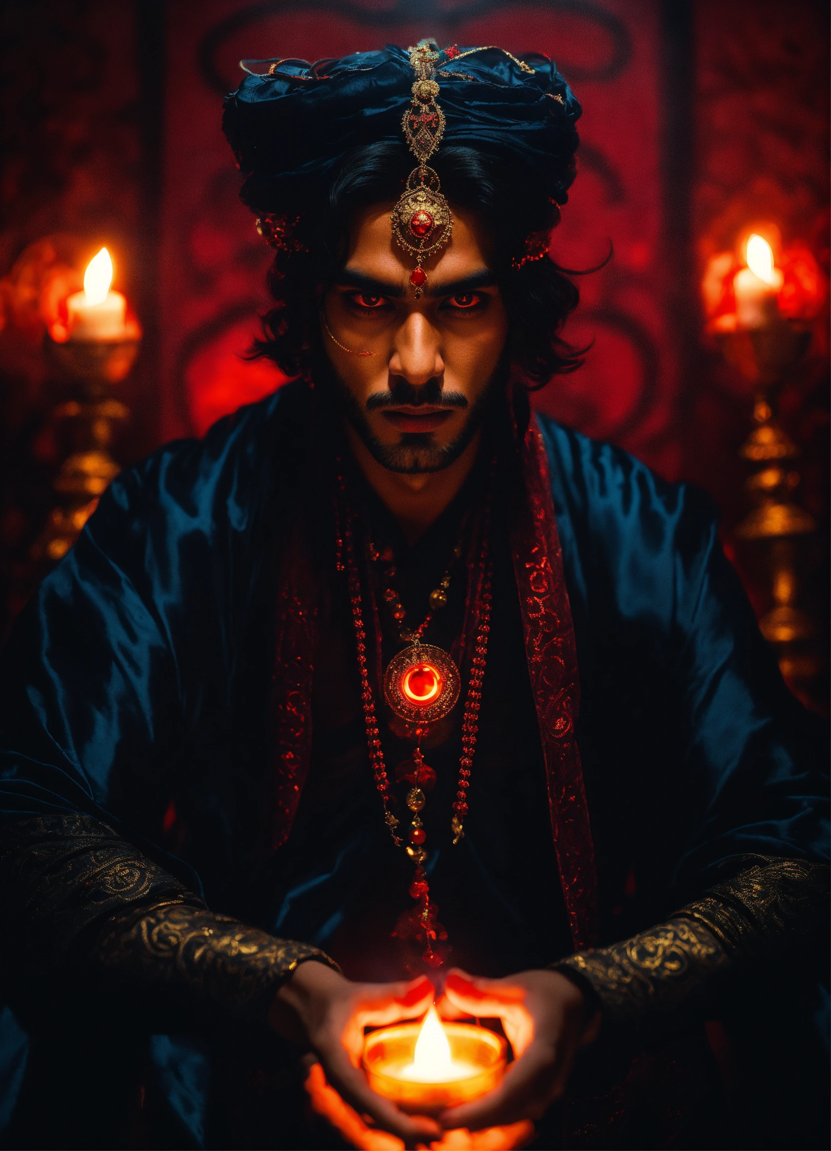 Lexica - Sinister and dramatic portrait of a young handsome south Asian ...