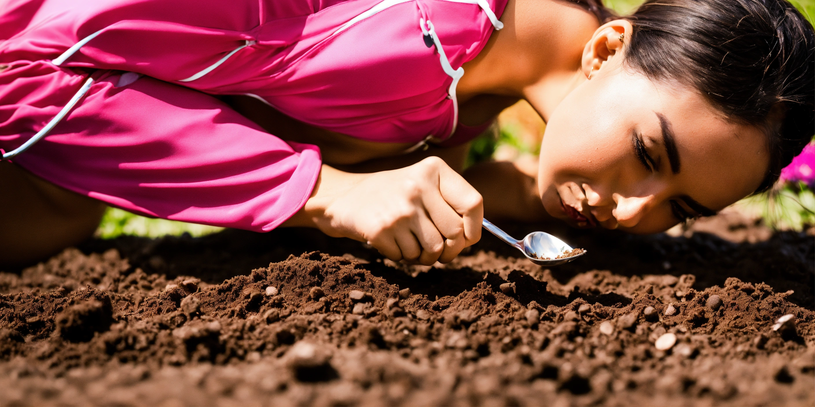 Lexica - Woman wearing a pink swimming suit testing soil quality by ...