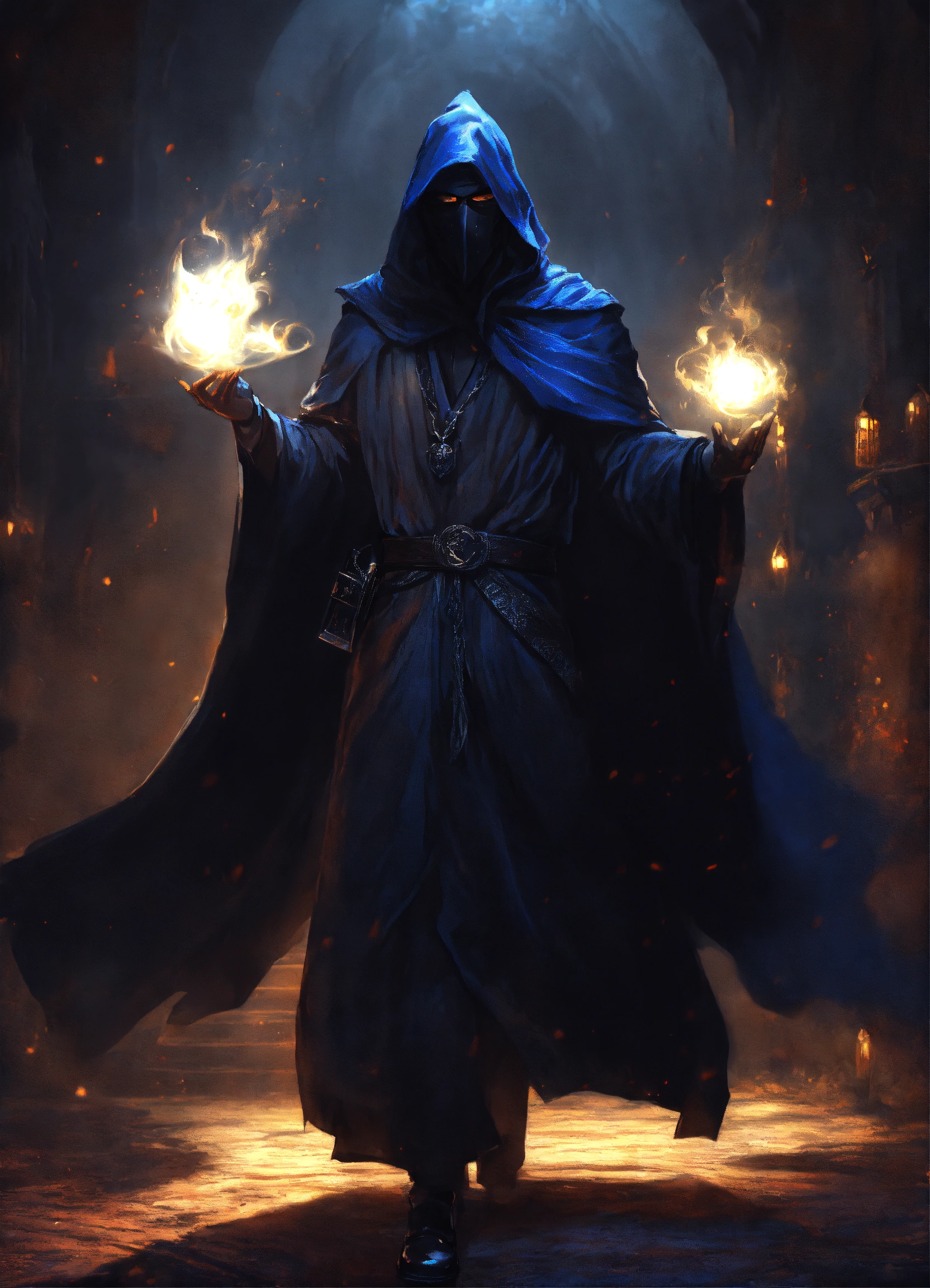 Lexica - Plain white masked man wearing black robes, evil wizard ...