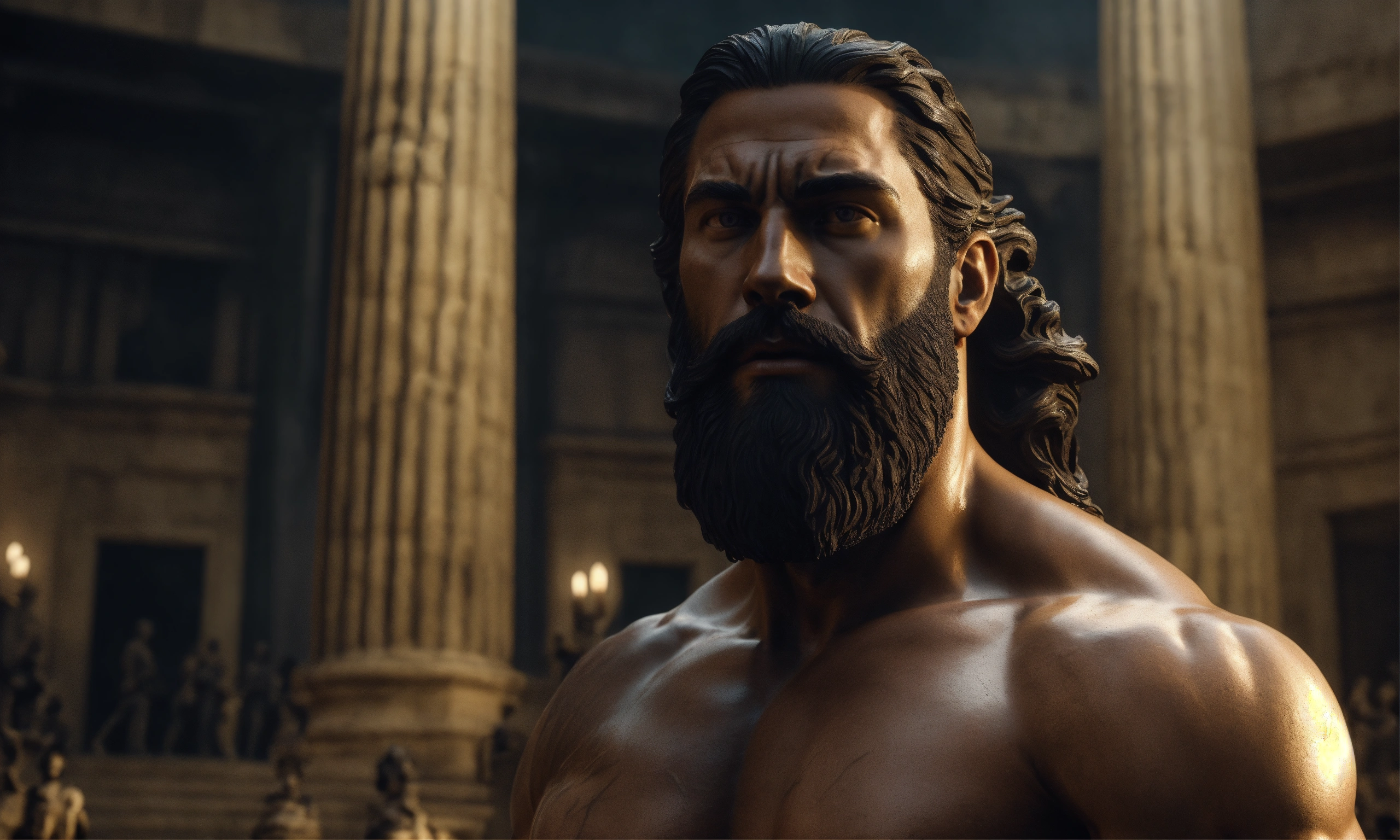Lexica - A muscular statue of a strong Greek man with a beard and scars ...