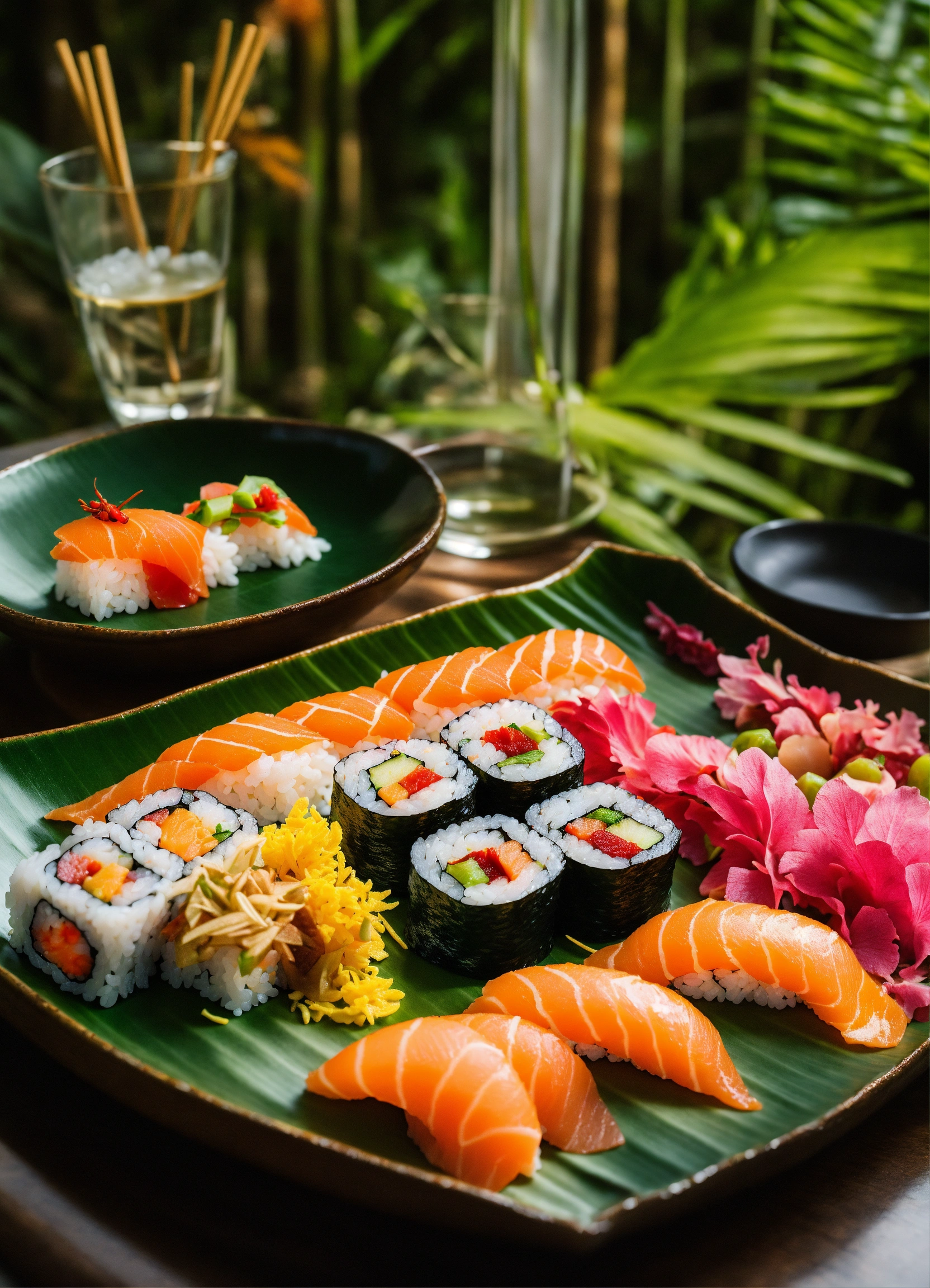 Lexica - Sushi platter, captivating, cocktail, tropical rainforest with ...
