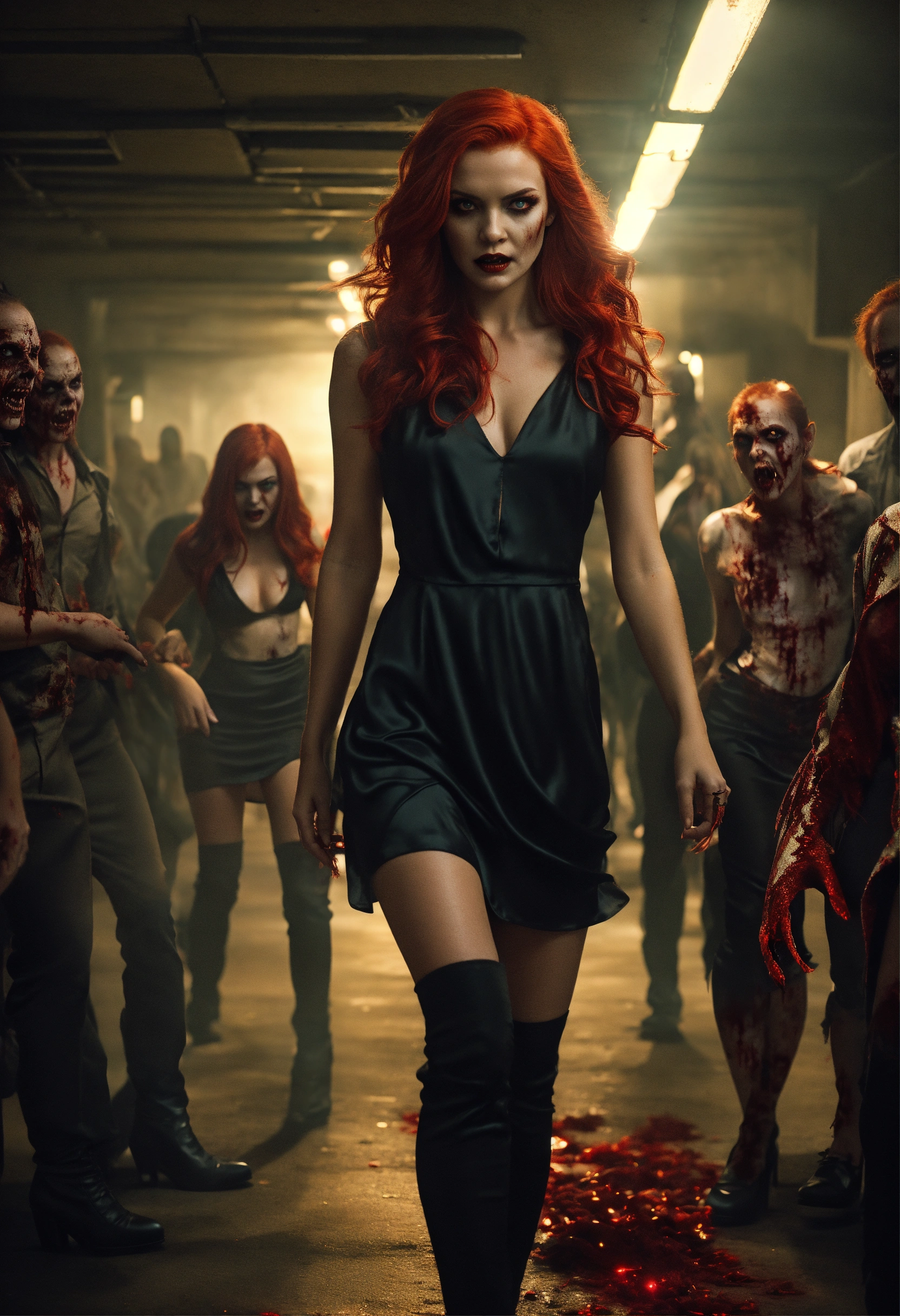 Lexica - A beautiful red haired Vampire woman, in a short silk dress ...