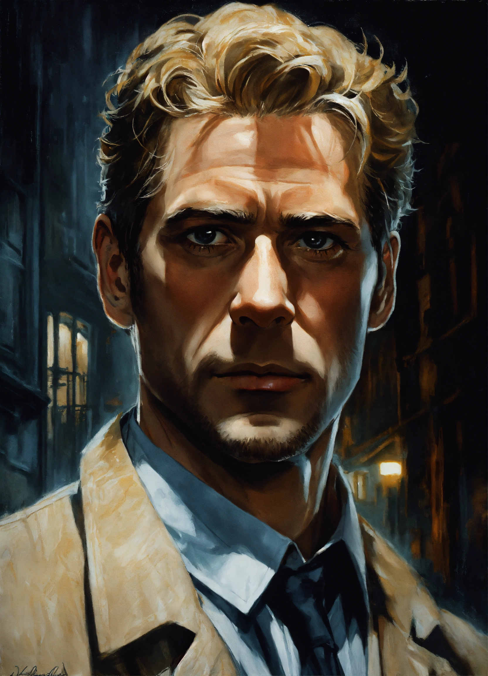 Lexica - "film noir John Constantine", noir, fog, midnight, head and ...