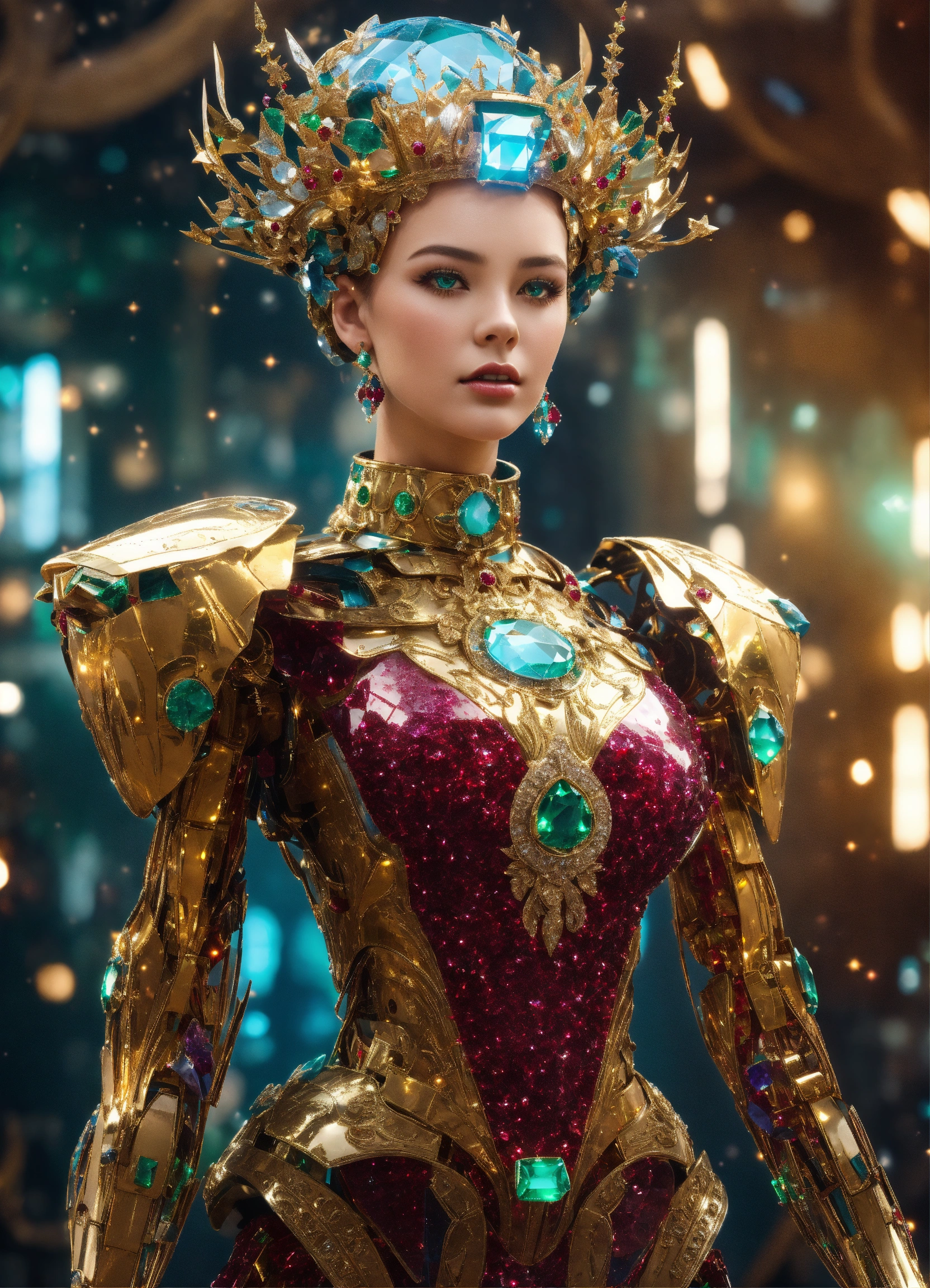 Lexica - Beautiful girl standing in full height - humanoid robot, crown ...