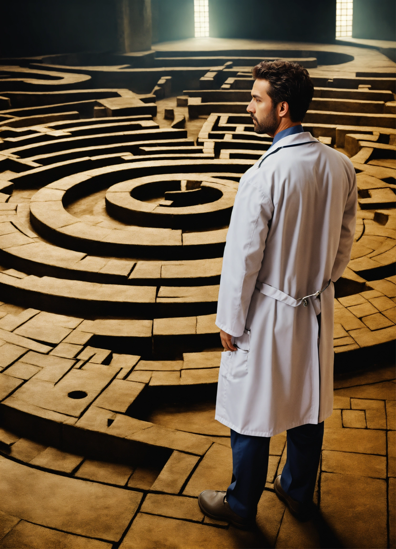 Lexica - Realistic scene of a doctor in a labyrinth